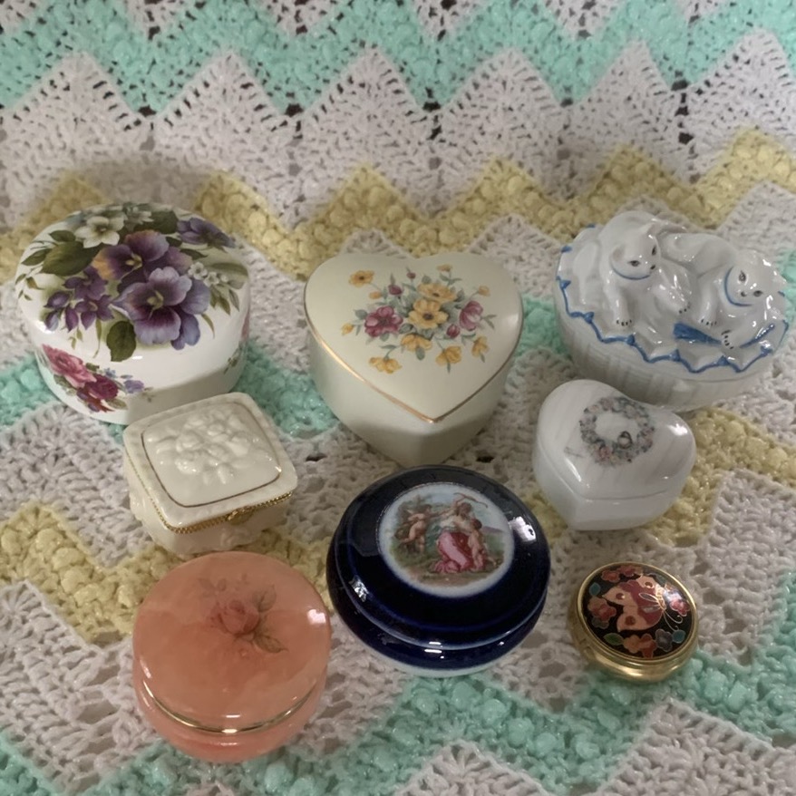 Cleaning Out The Shop Lot Of 8 Trinket Boxes. 10k Gold, alabaster ...