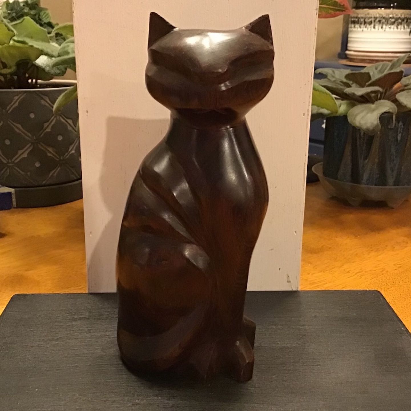 Dark Wood Wooden Hand Carved Cat Beautiful