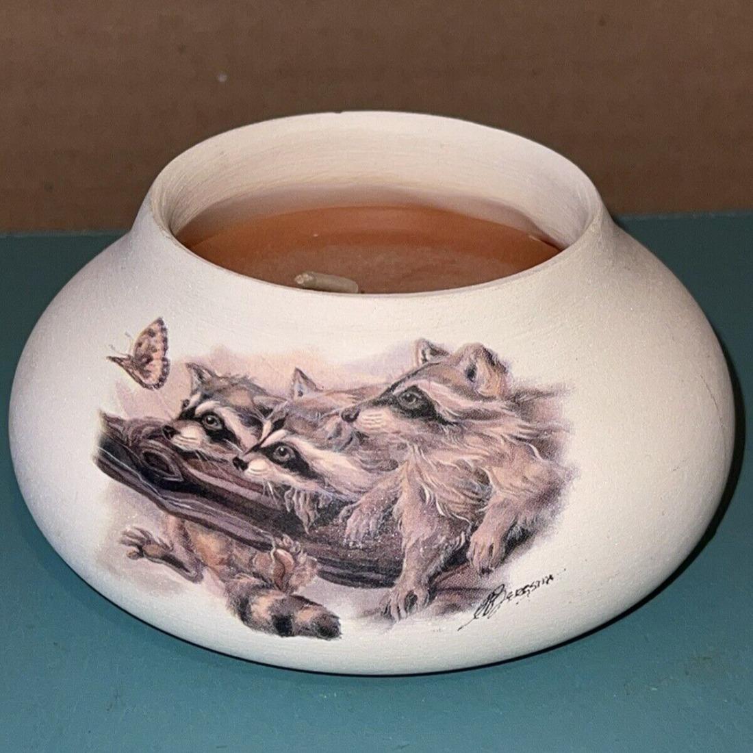 Vintage Raccoons Sandstone Creation Pottery Candle Decor