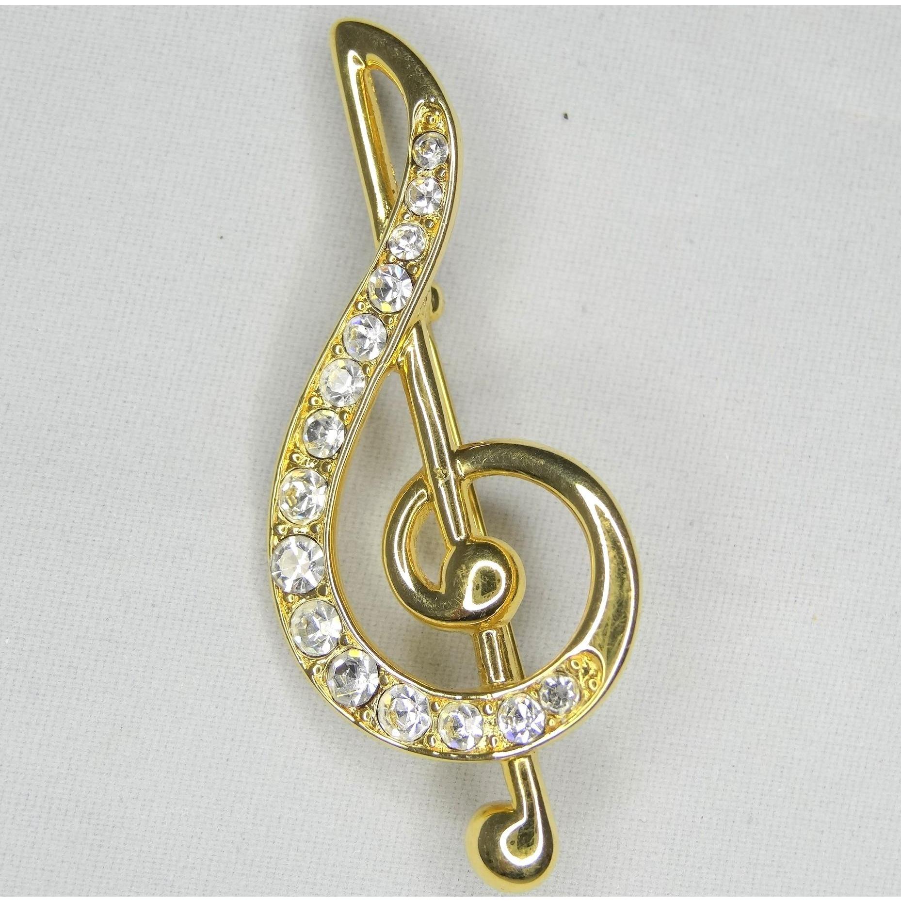 Vintage Monet Musical Note Treble Clef Brooch. White Rhinestones in ...
