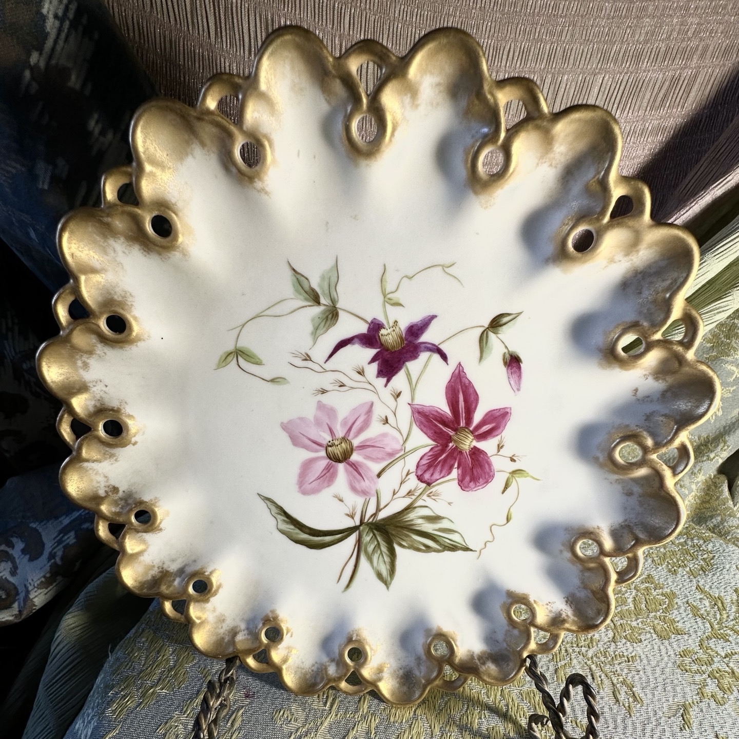 Vintage Reticulated Porcelain Plate T & V France Hand Painted Floral ...