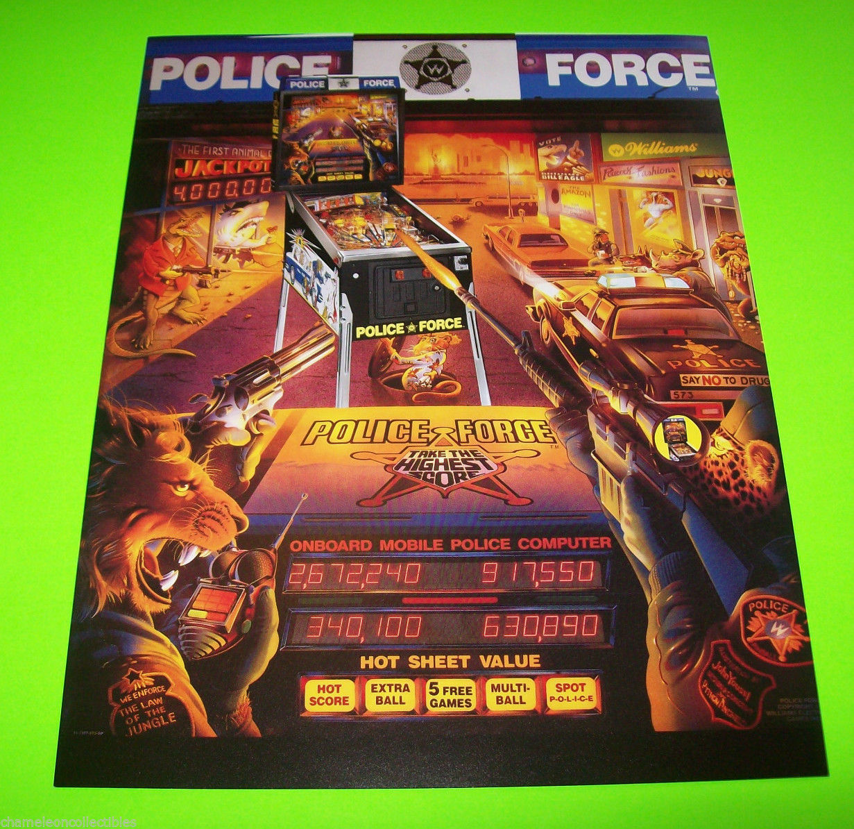 Police Force Pinball FLYER Original Unused 1989 Promo Artwork Cops Robbers
