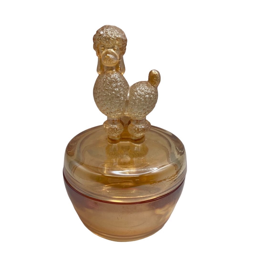 Jeanette Glass Poodle Powder Jar Trinket Dish