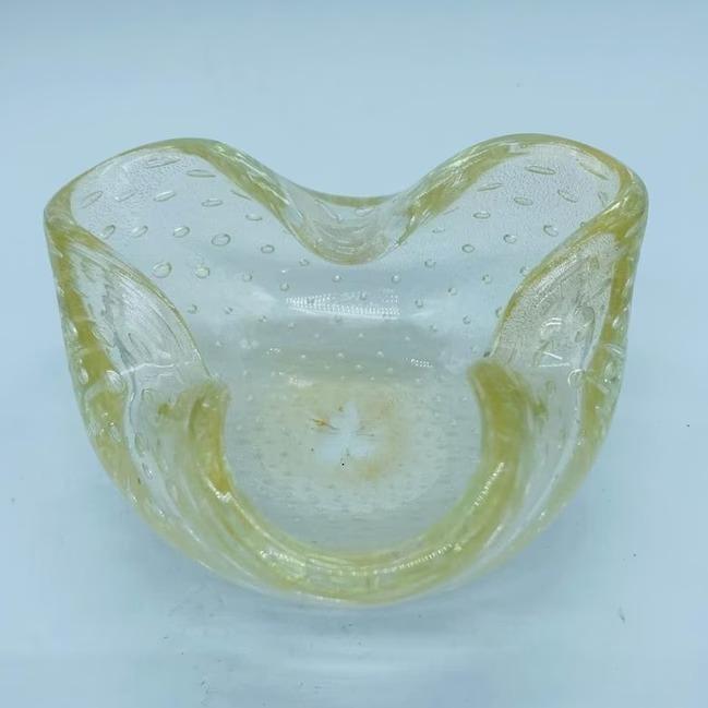 Yellow Controlled Bubble Bullicante Art Glass Ashtray MCM