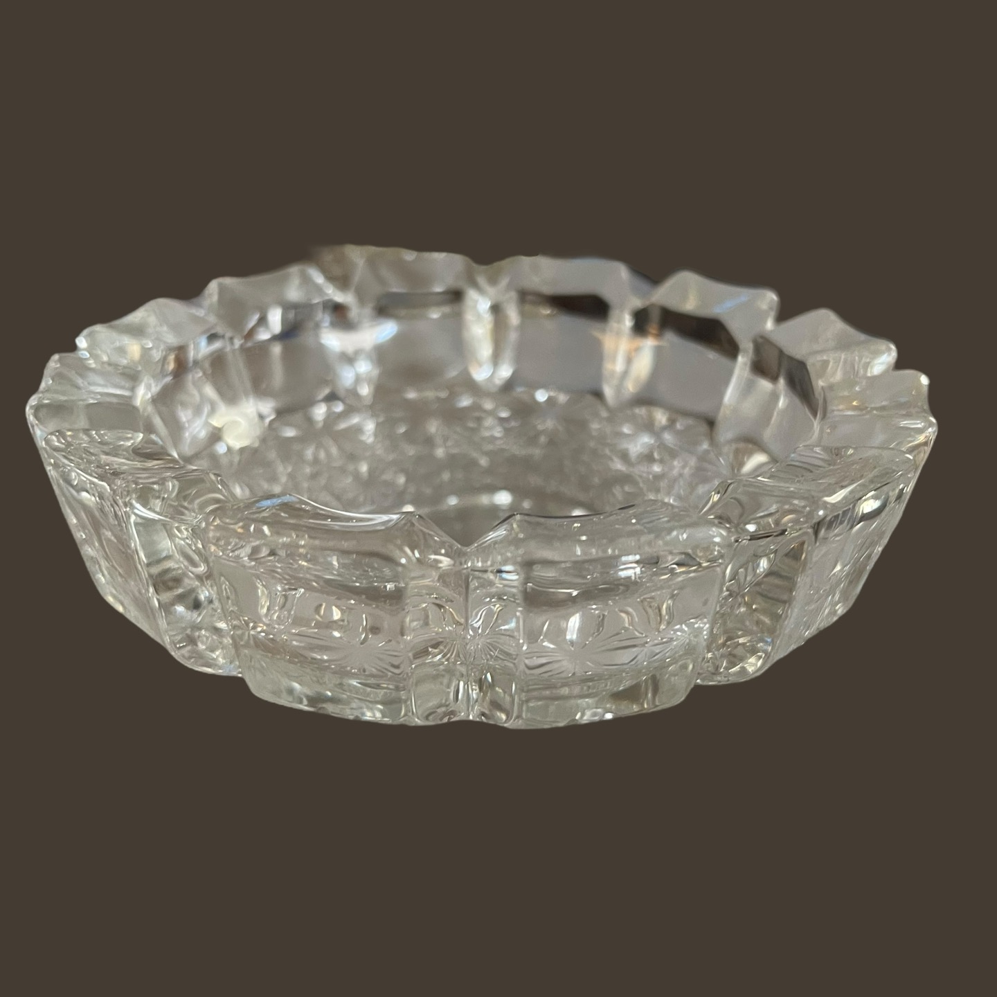 Vtg MCM Crystal Glass Cut Ashtray Starburst Round Pattern Trinket Dish ...