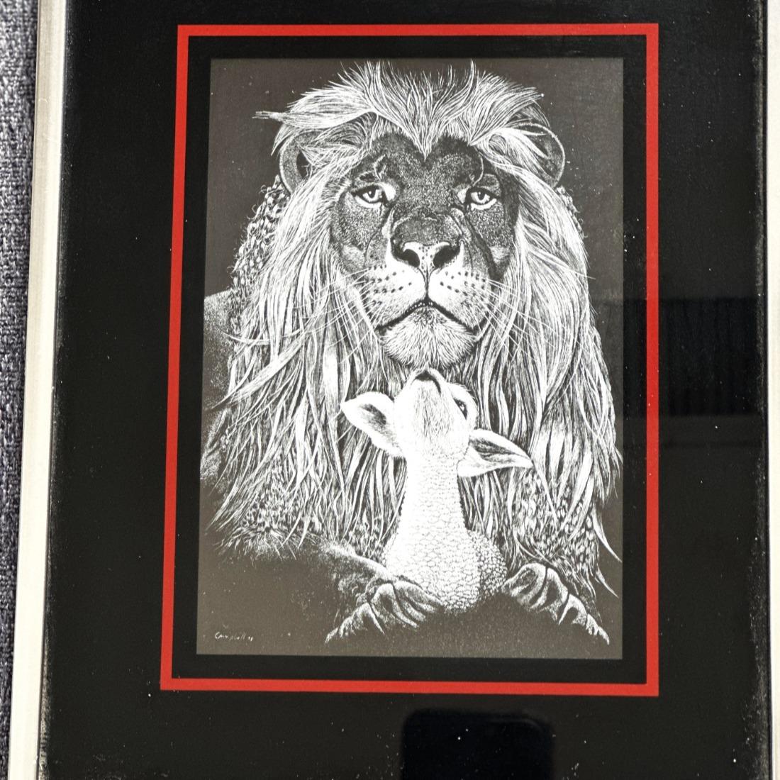 Lion&Lamb print from etching by Campbell '78 Jesus Faith Lion of Judah ...