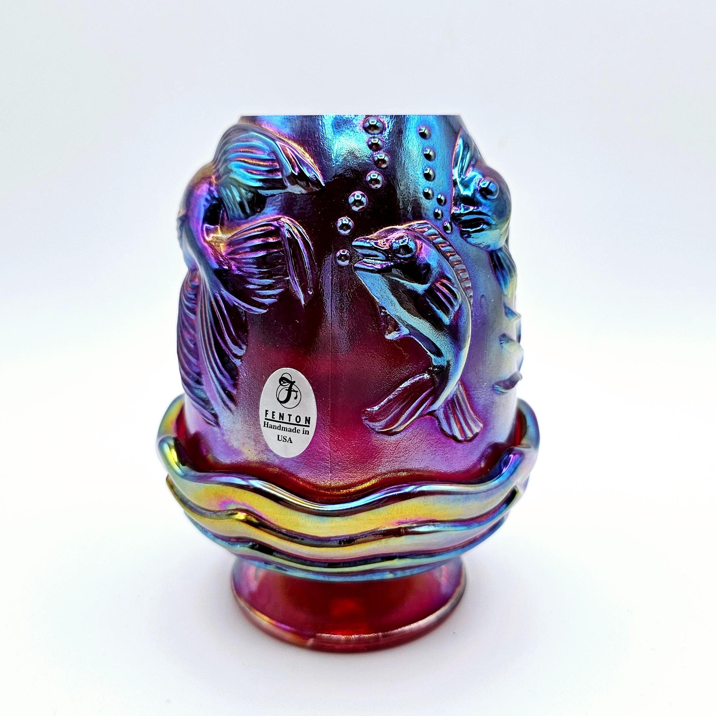 Fenton Glass RED Atlantis Koi Fish Fairy Lamp Signed Thomas K. Fenton #511