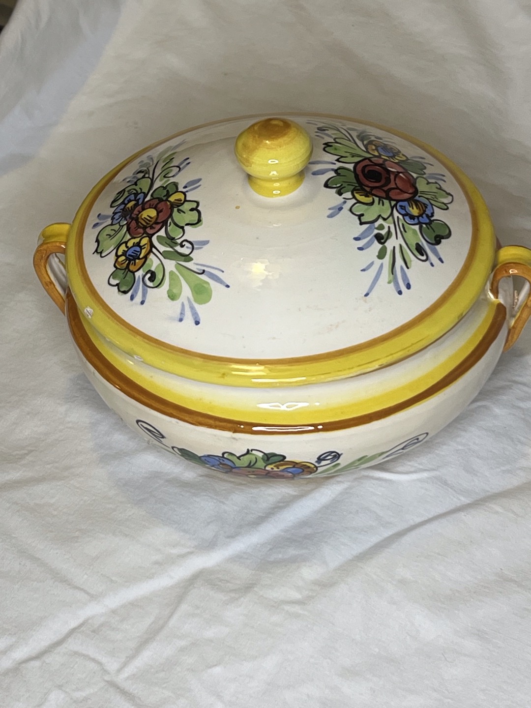 Vintage Handmade Italian Pottery Double-Handled Covered Dish
