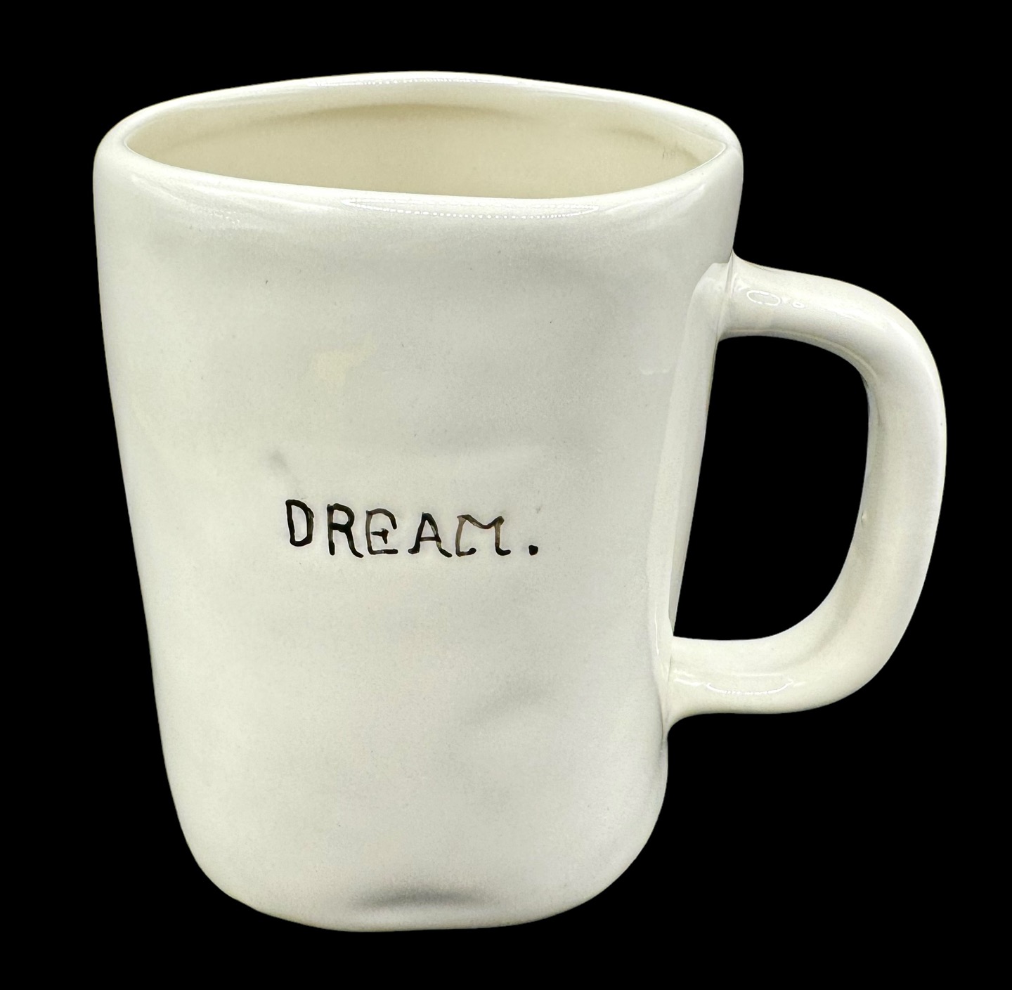 Early Rae Dunn By Magenta Coffee Mug Dream Typewriter Font White Black