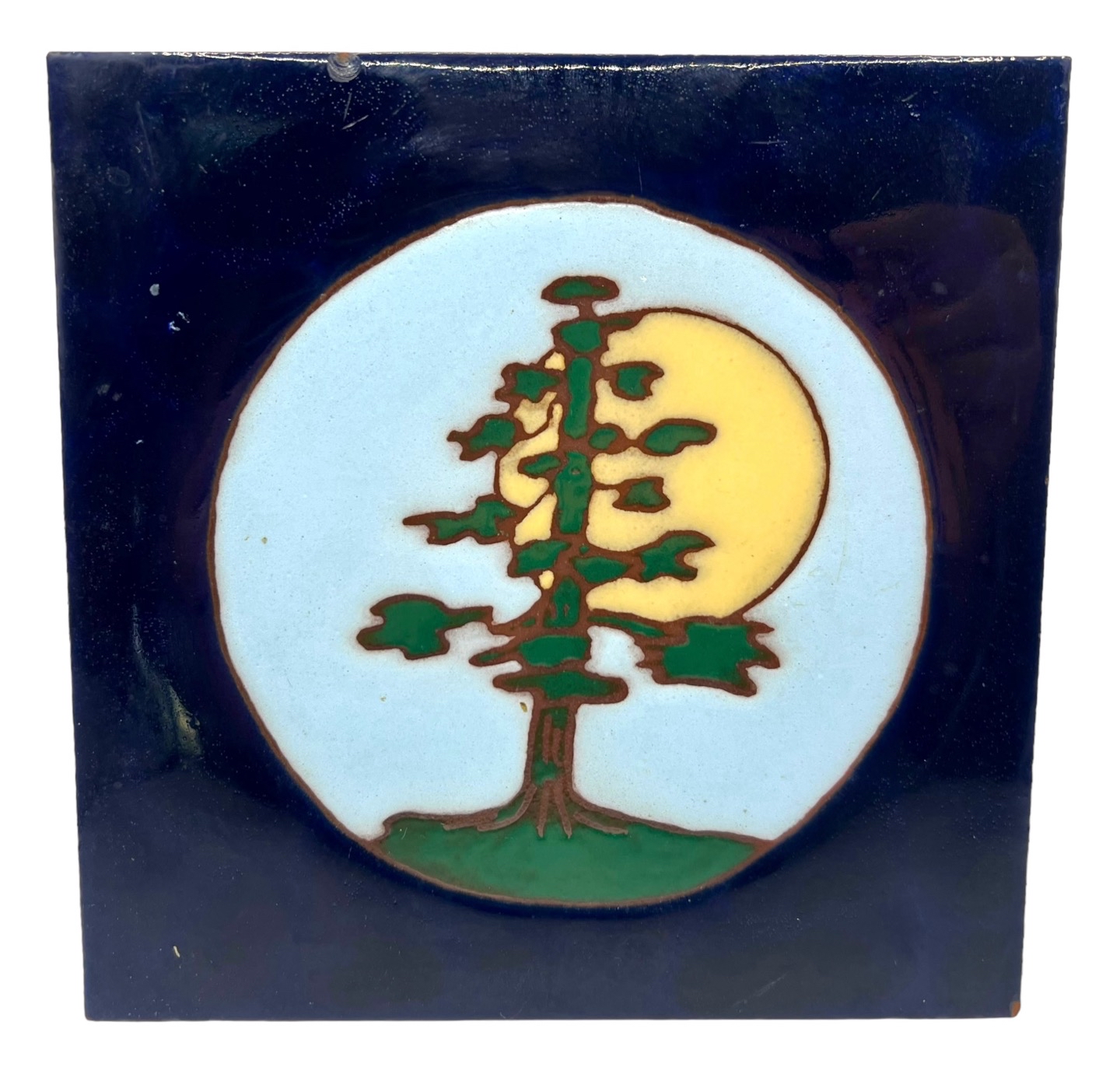 Vintage Murray Quarries USA Pottery Tile Trivet Blue Tree Sun Hill ...