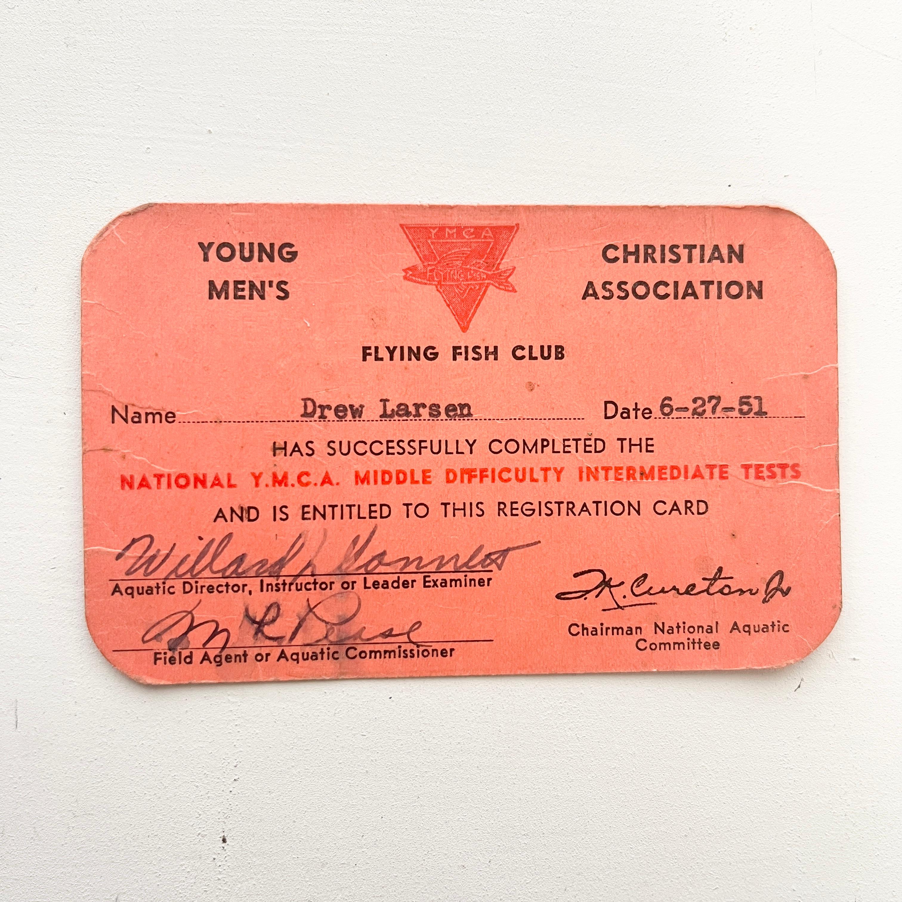 YMCA Swimming Test Registration Card Vintage 1950s Signed Thomas K Cureton