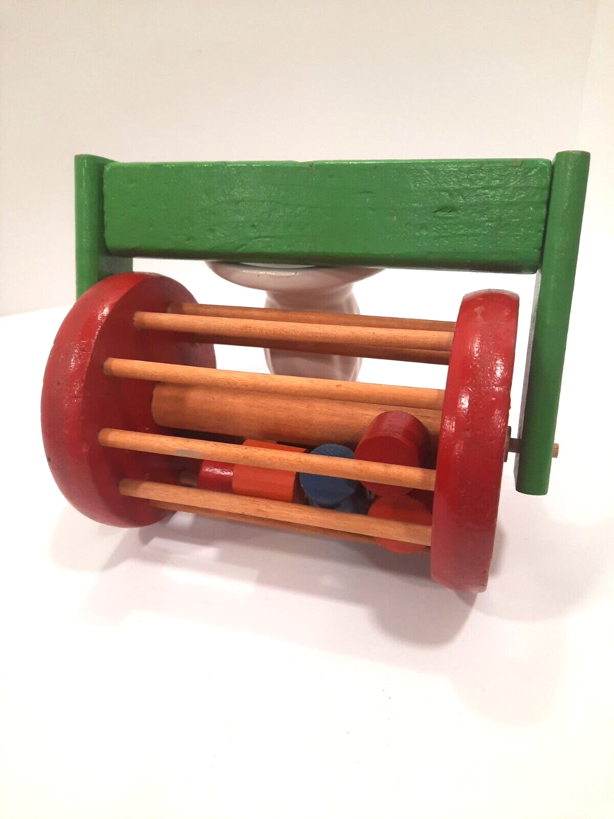 Antique Wood Wooden Push Pull Floor Carpet Toy Round Cylinder Balls ...