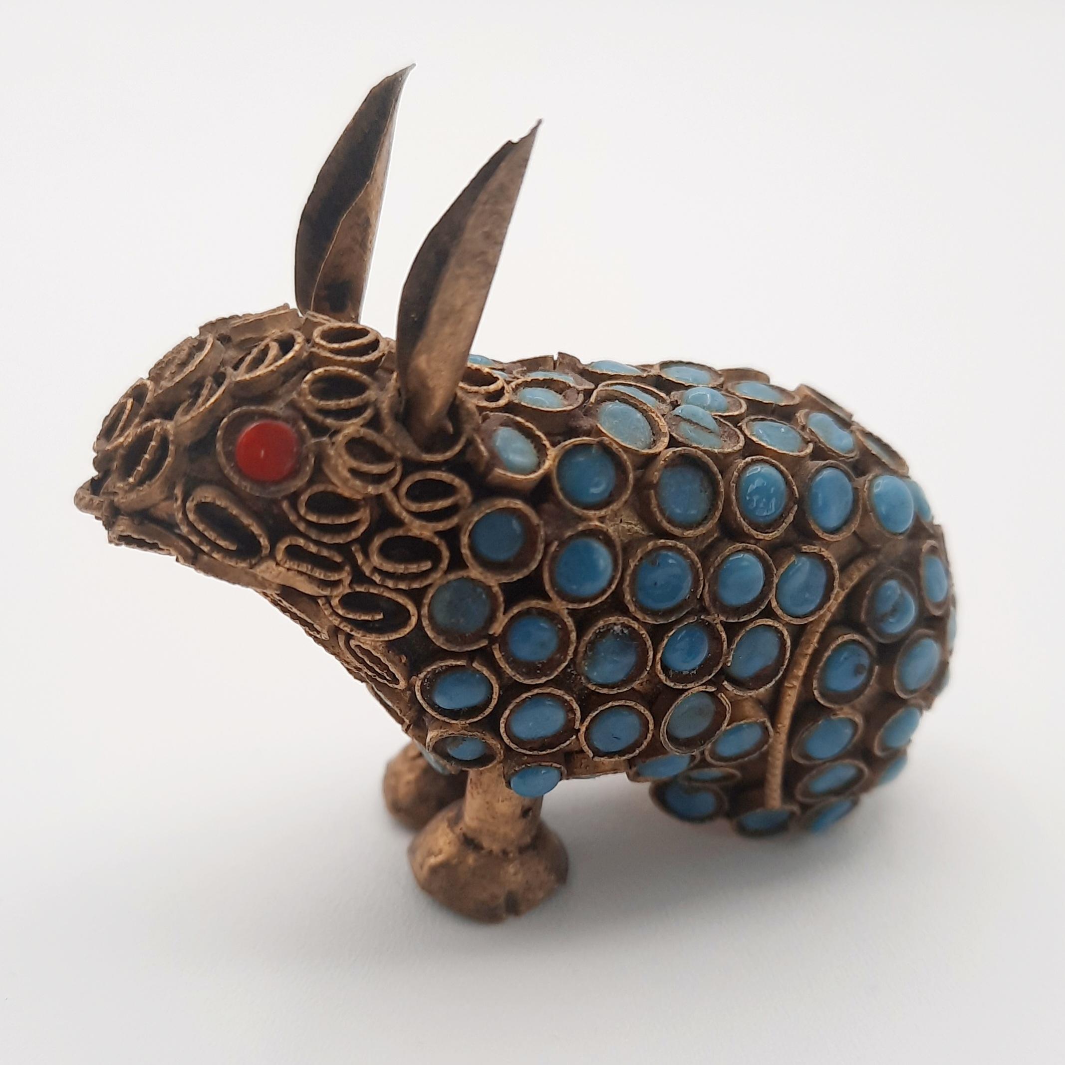 Bunny Rabbit Miniature Figurine Nepalese Tibetan Brass Filigree ...