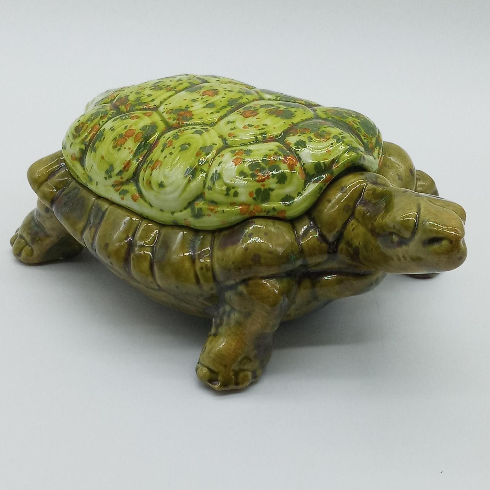 Vtg Arnels Pottery Turtle Candy Dish Lidded Trinket Ceramic Green ...