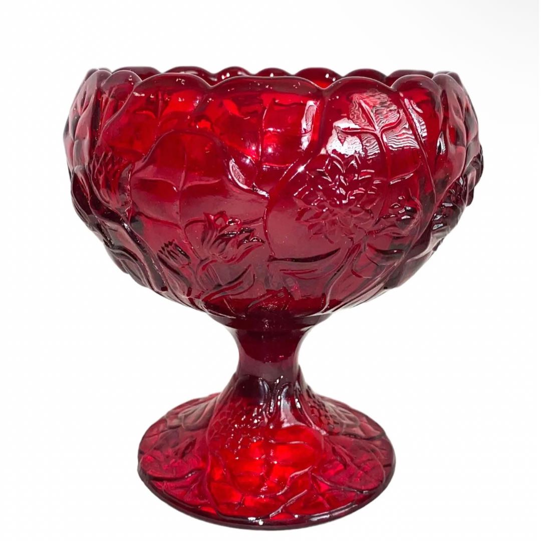Fenton Glass Ruby Water Lily Compote- GLOWS