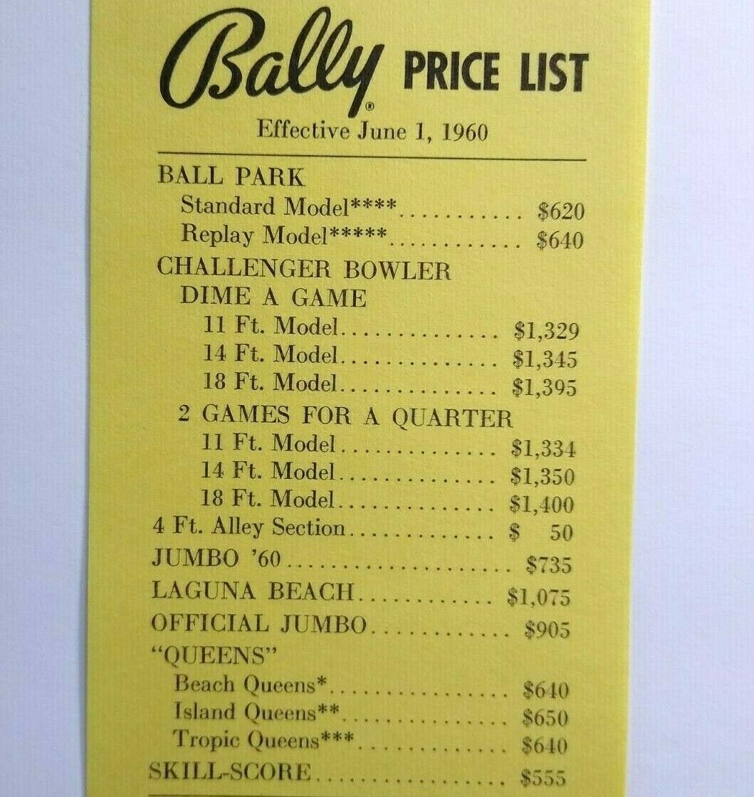 Bally Operator Price List Arcade Game Bingo Pinball June 1 1960 Ball ...