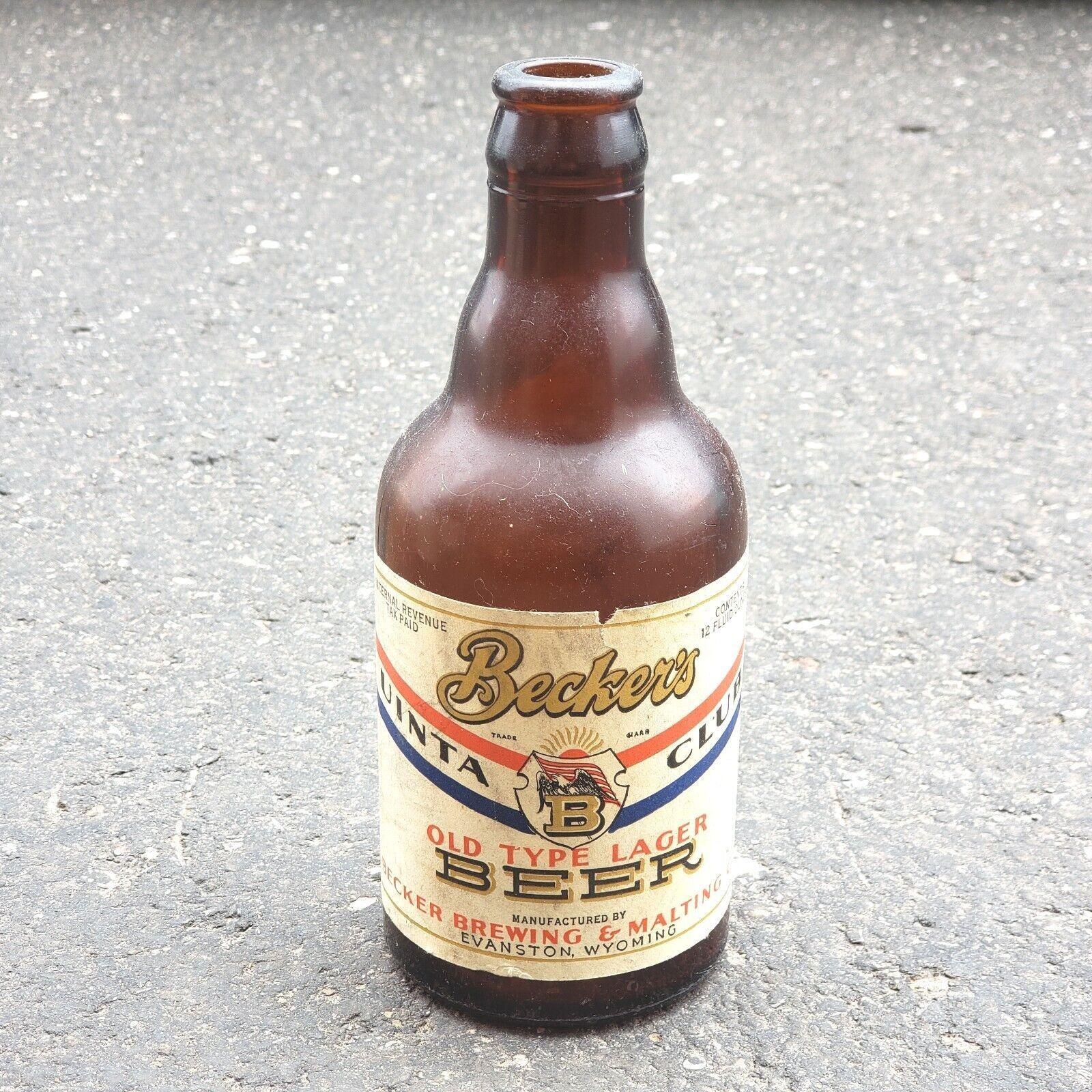 BECKER'S UINTA CLUB BEER Empty Bottle 12 OZ Amber Vintage Evanston WY dirty