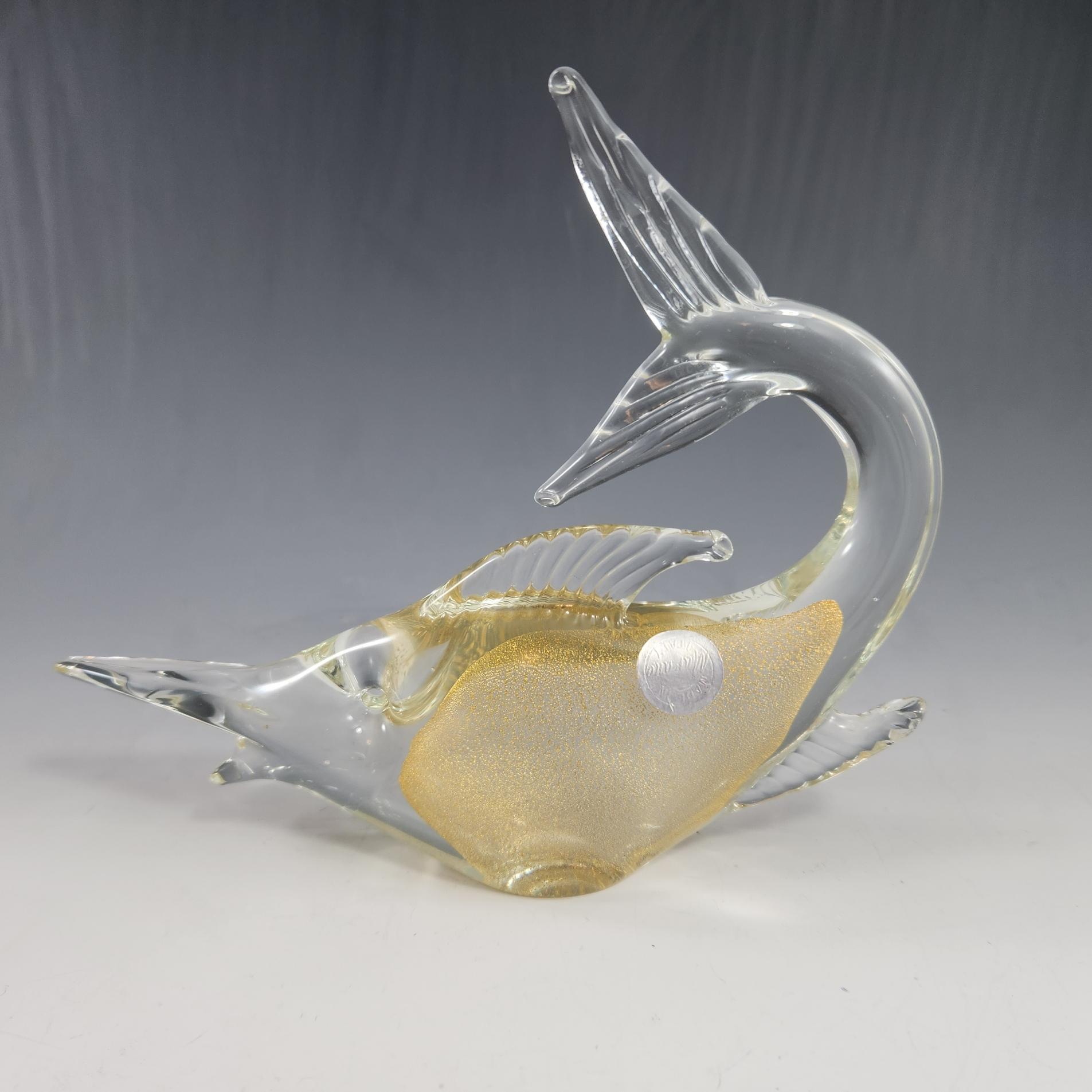 VTG Murano Blown Glass Swordfish Marlin Gold Fleck Aventurine Sommerso ...