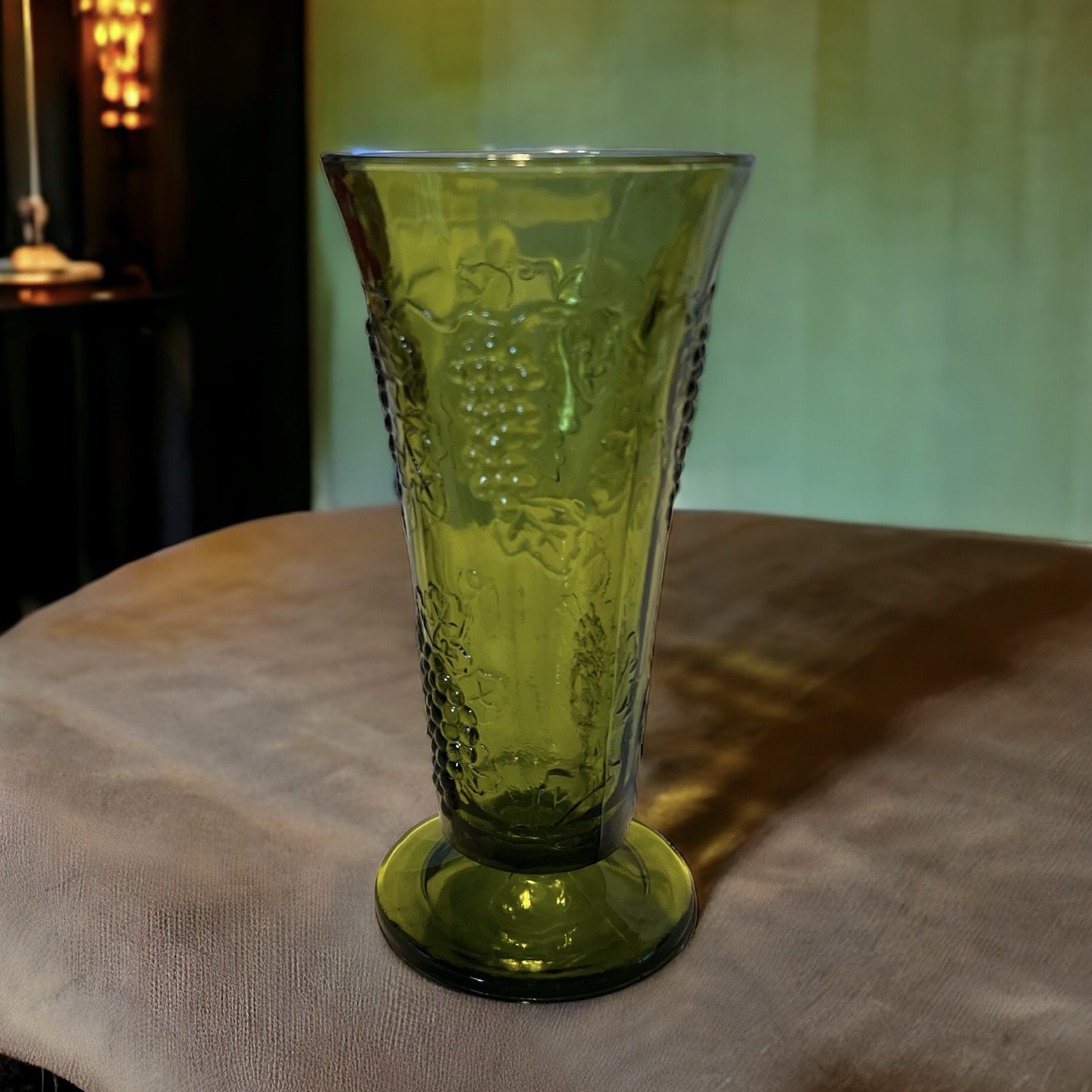 Vintage Indiana Glass Colony Harvest Grapes & Leaves Avocado Green Vase ...