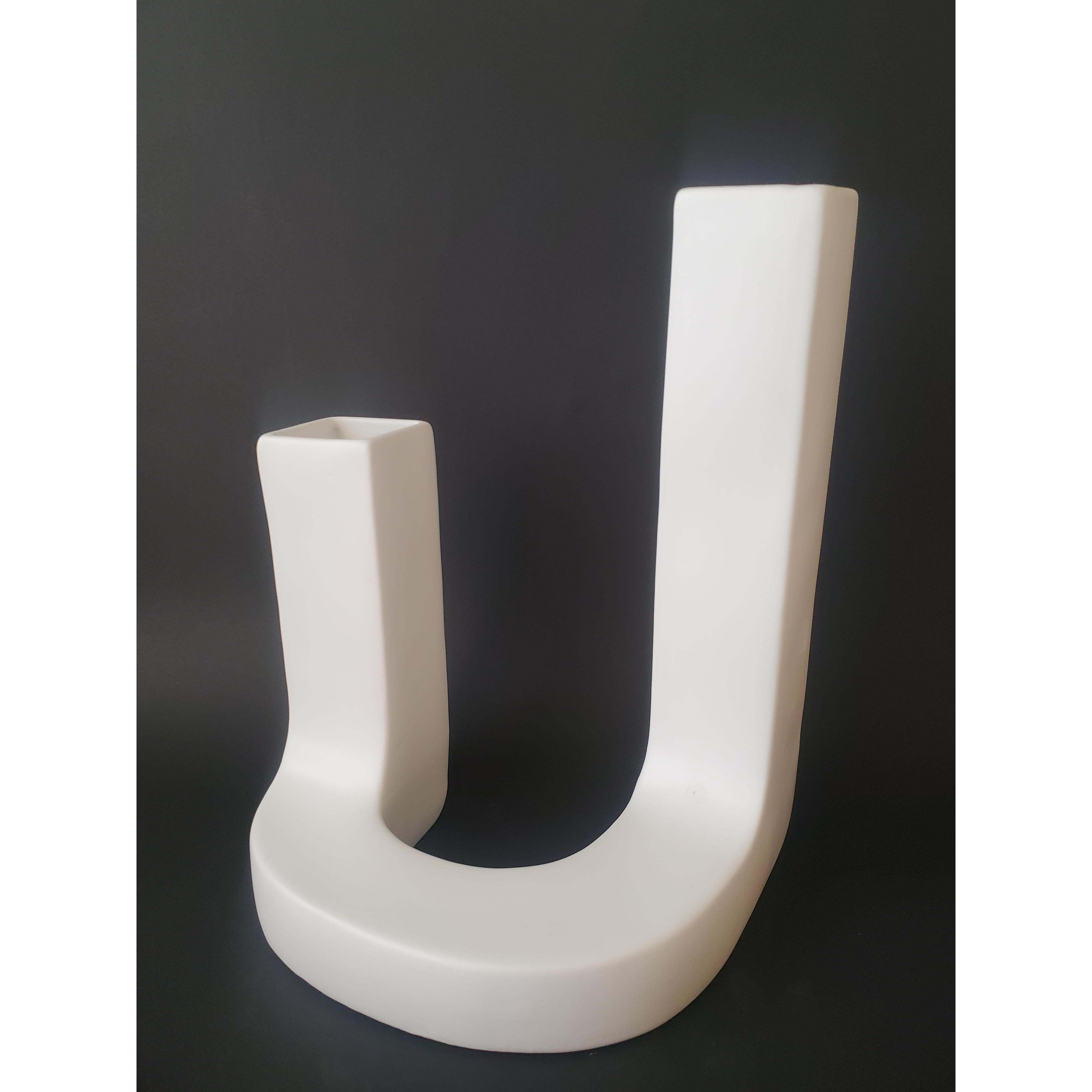 Contemporary White Ceramic U-Shaped Modern Minimalist Double Ended Vase