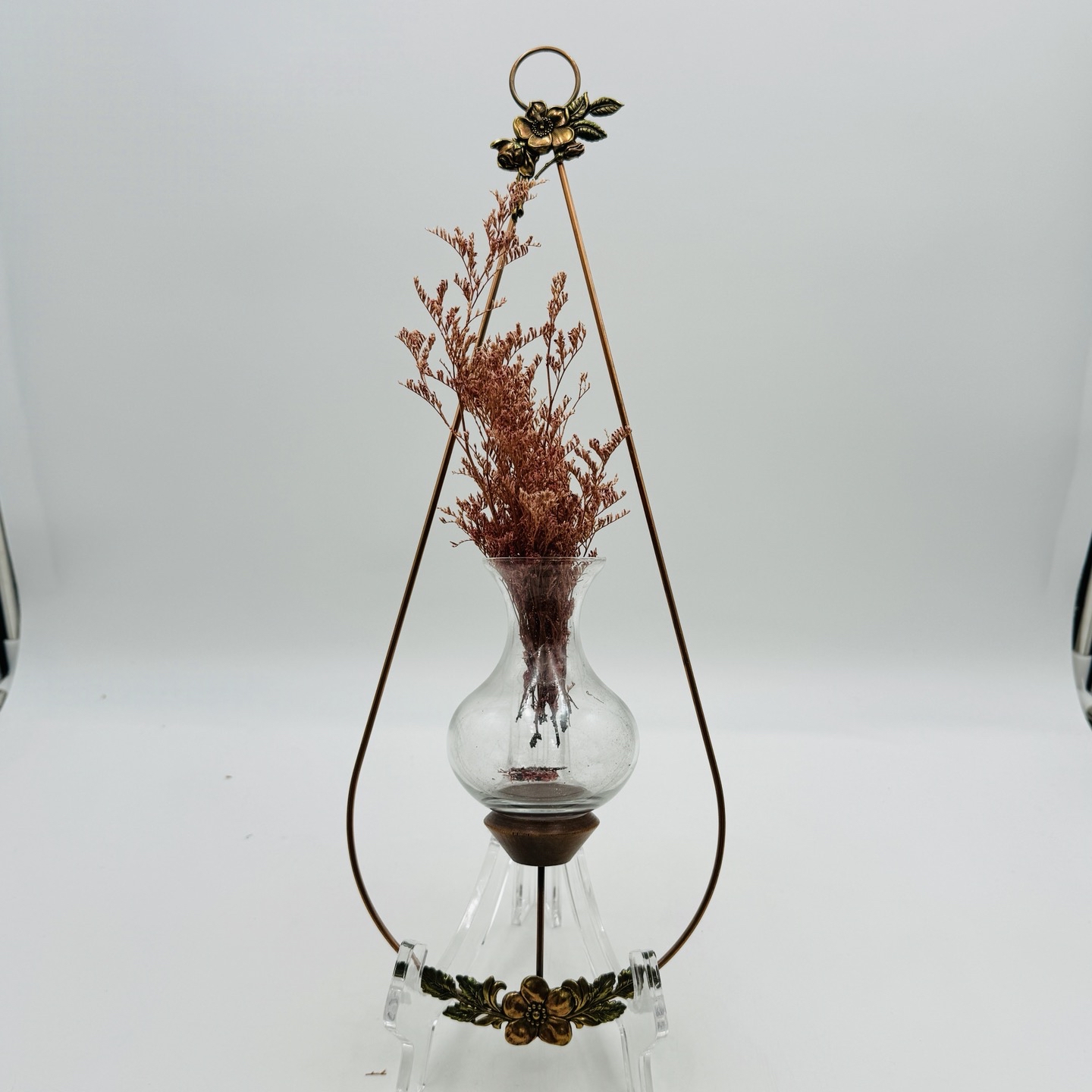 Brass Hanging Plant Rooter Propagation Station Glass Floral MCM Vintage