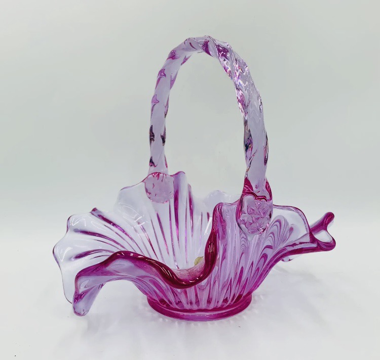 Pretty Pink Fenton 95th Anniversary Basket Art Glass