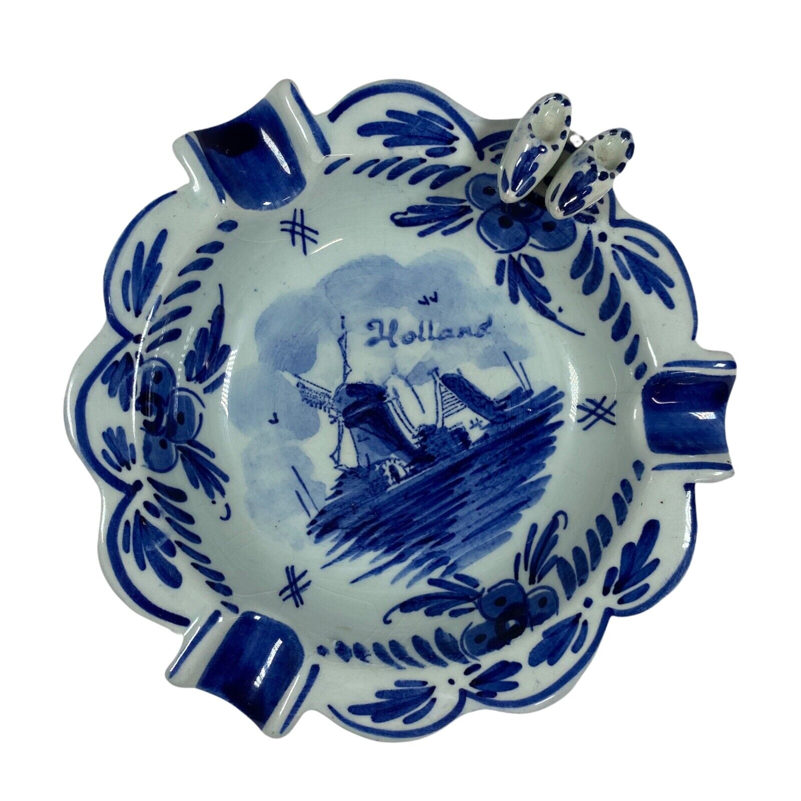 Vintage Delft Holland Cigar Ashtray Dutch Windmill Shoes Decorative ...
