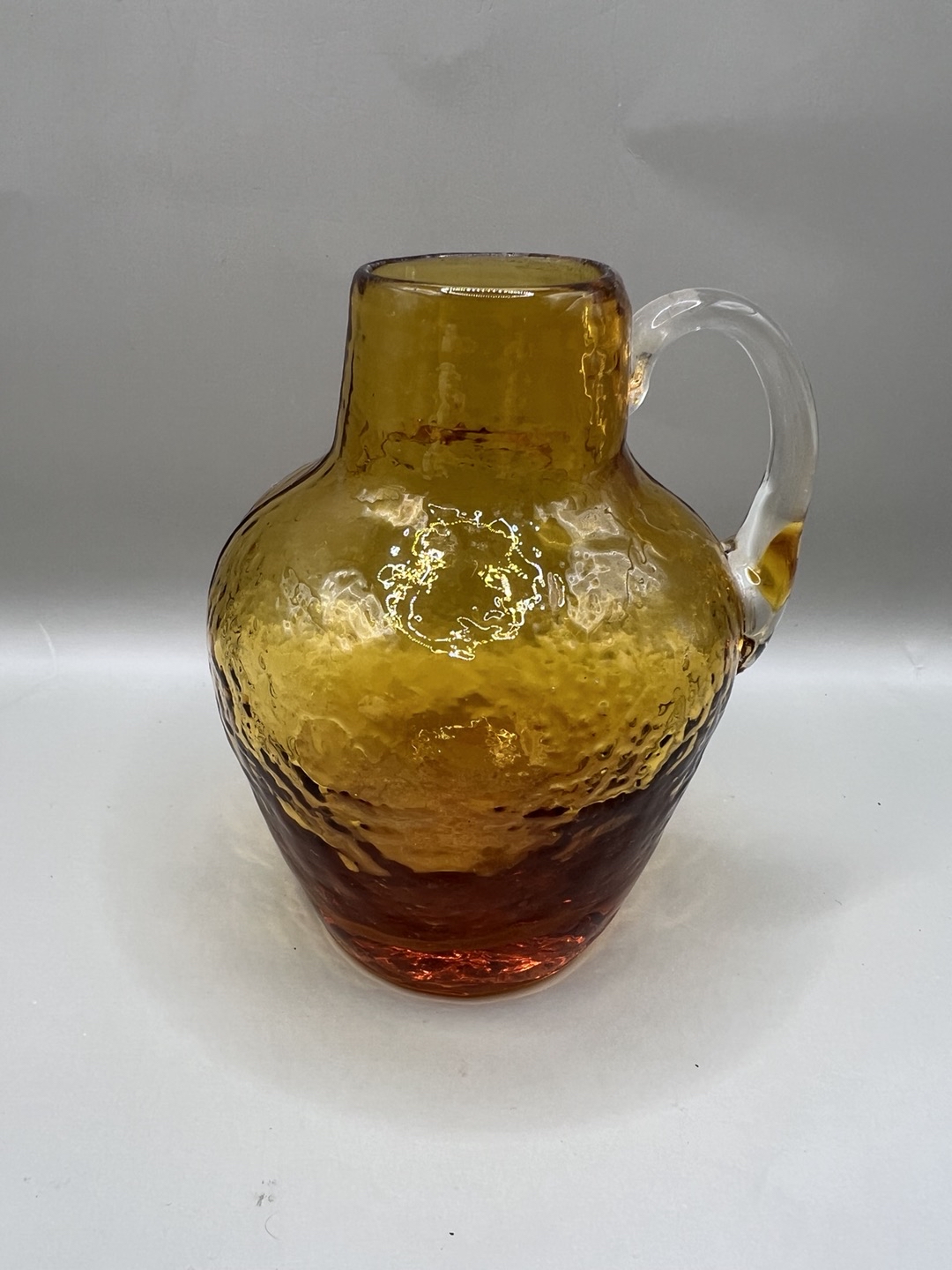 Amber Glass Mold Blown Miniature Jug Applied Handle Textured Recycled ...