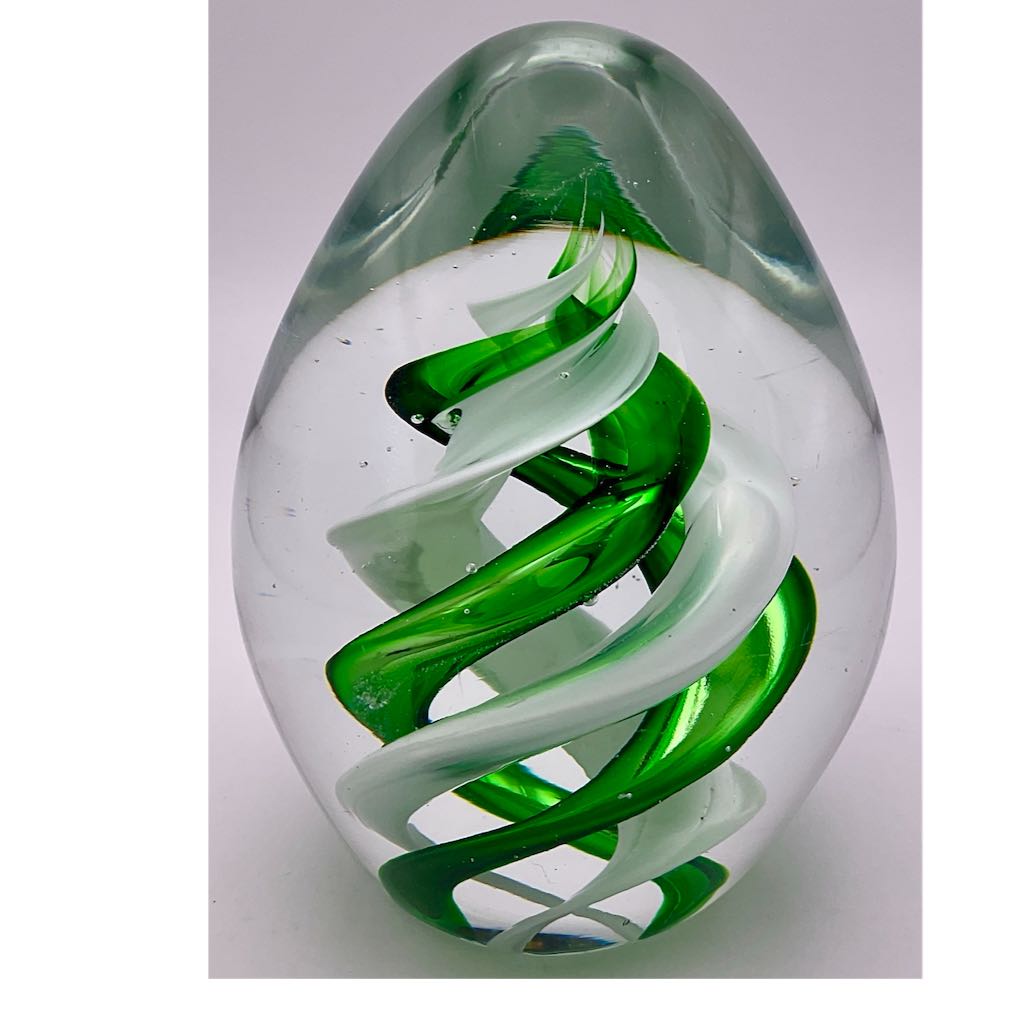 Conical Shaped Art Glass Paperweight Green & White Swirl Encased In ...