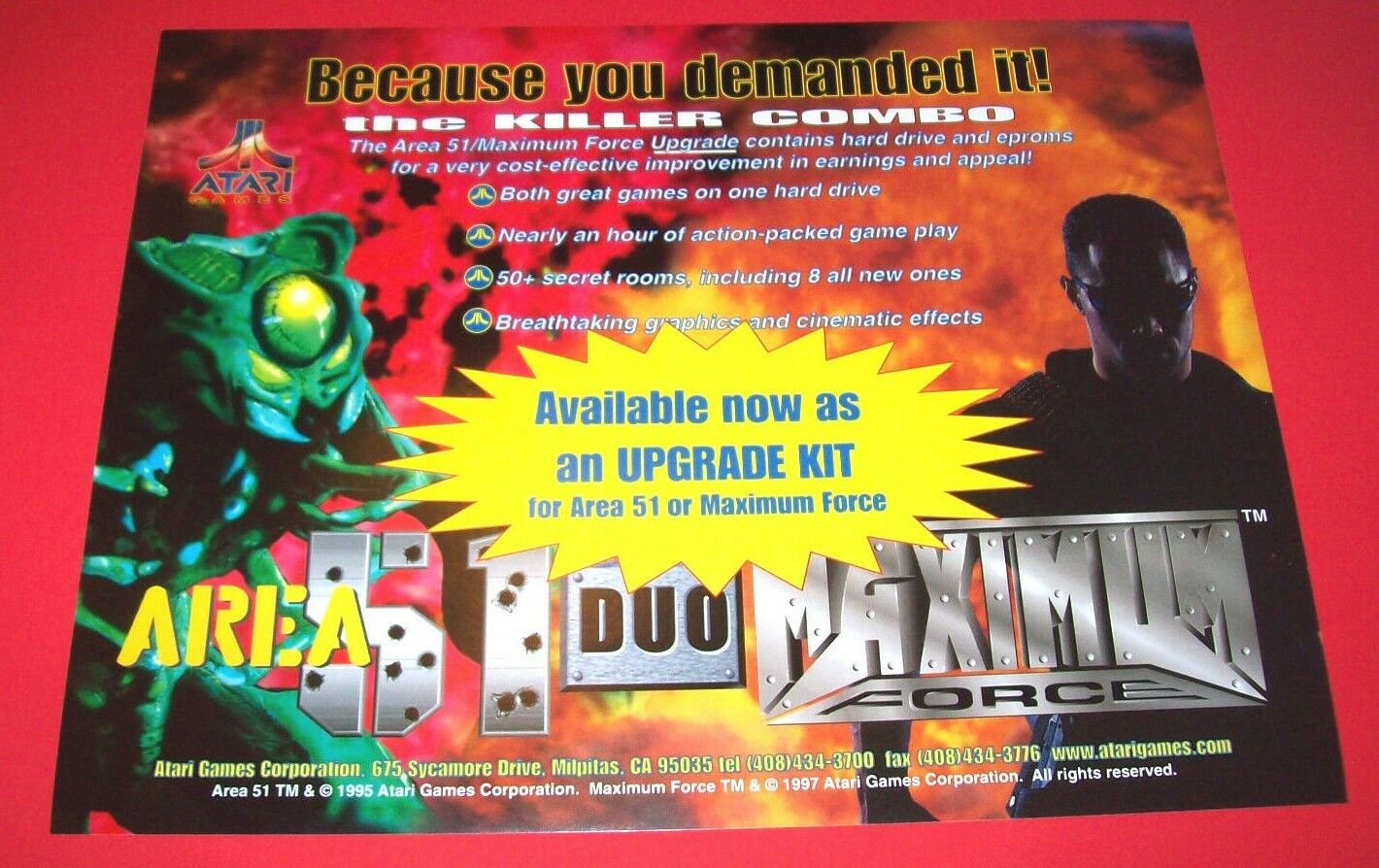 Area 51 Duo Maximum Force Arcade Flyer Original NOS Video Game Art ...