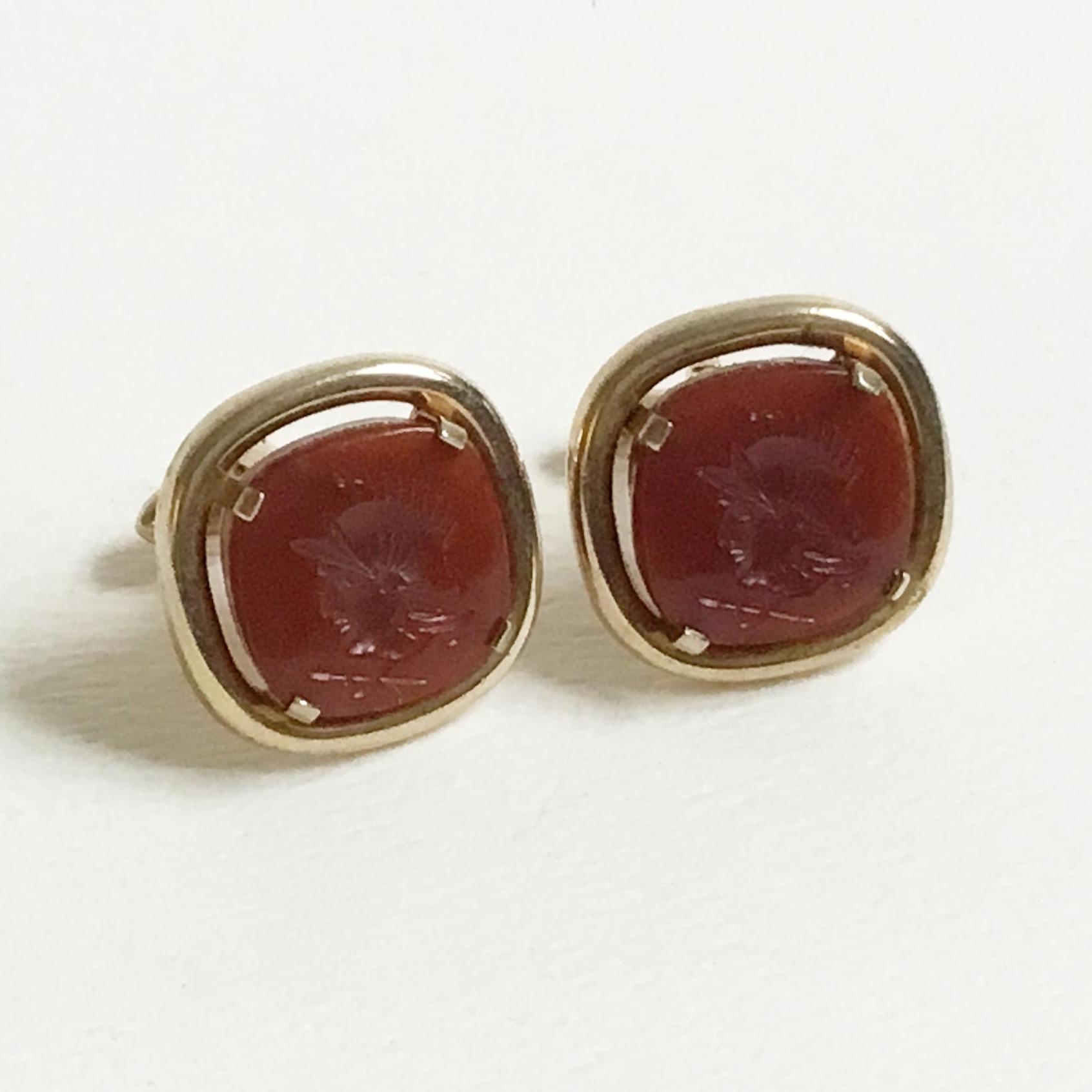 Vintage Swank Intaglio Roman Soldier Knight Faux Carnelian Red Glass ...