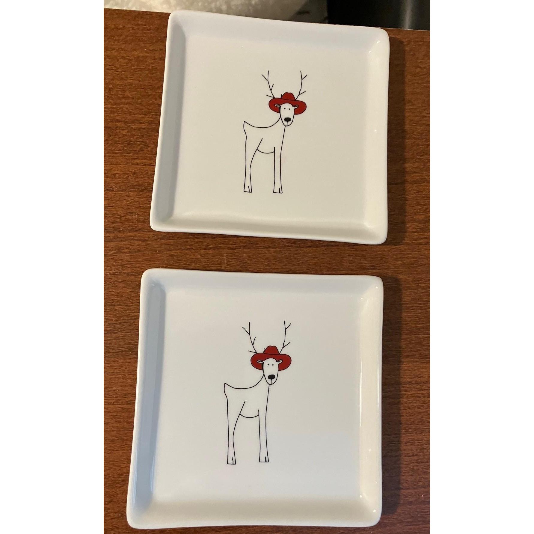 2 Cordon Bleu BIA porcelain appetizer snack plates Holiday deer with ...