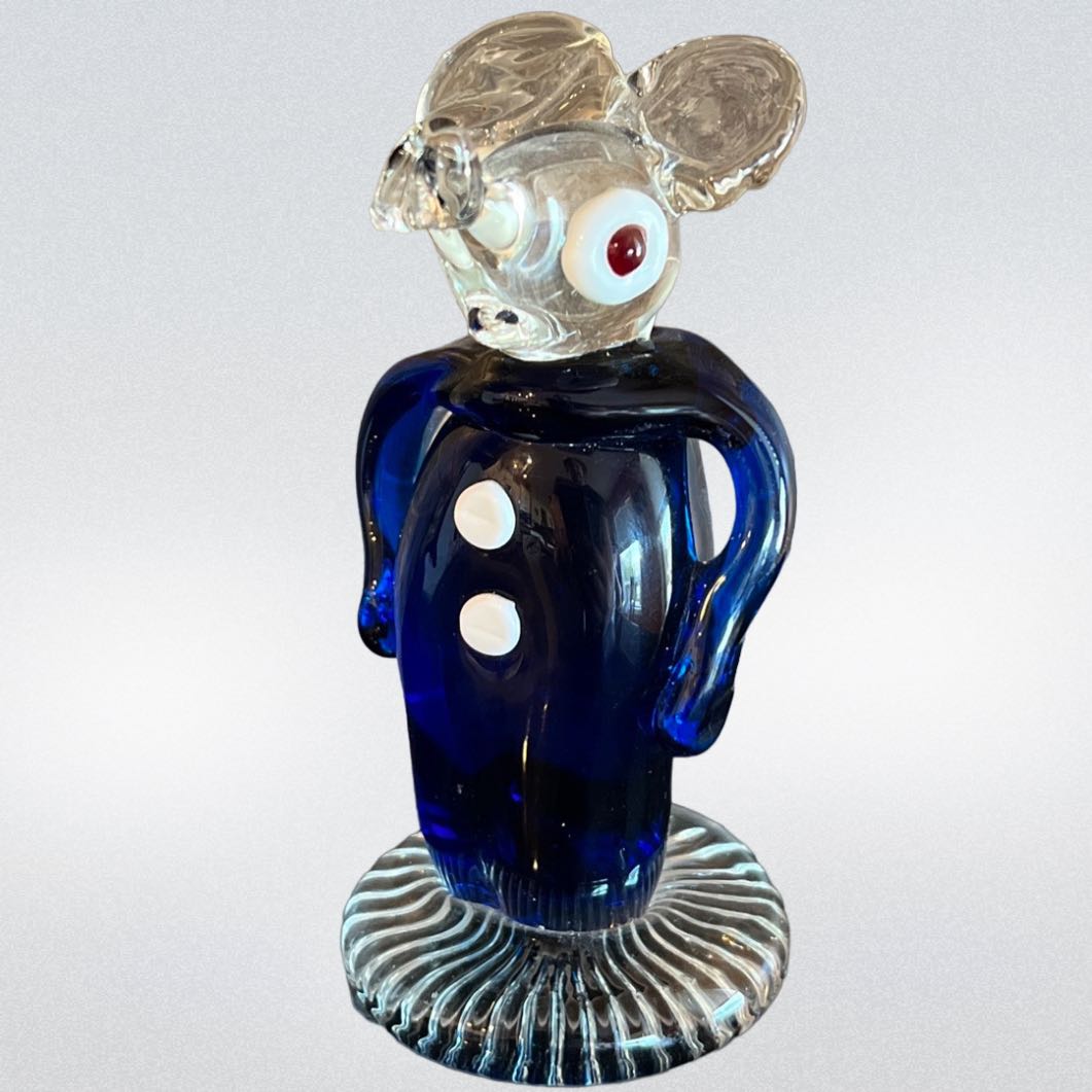 Cobalt Blue Derpy Mouse Figurine Art Glass Paperweight Whimsical Weirdo