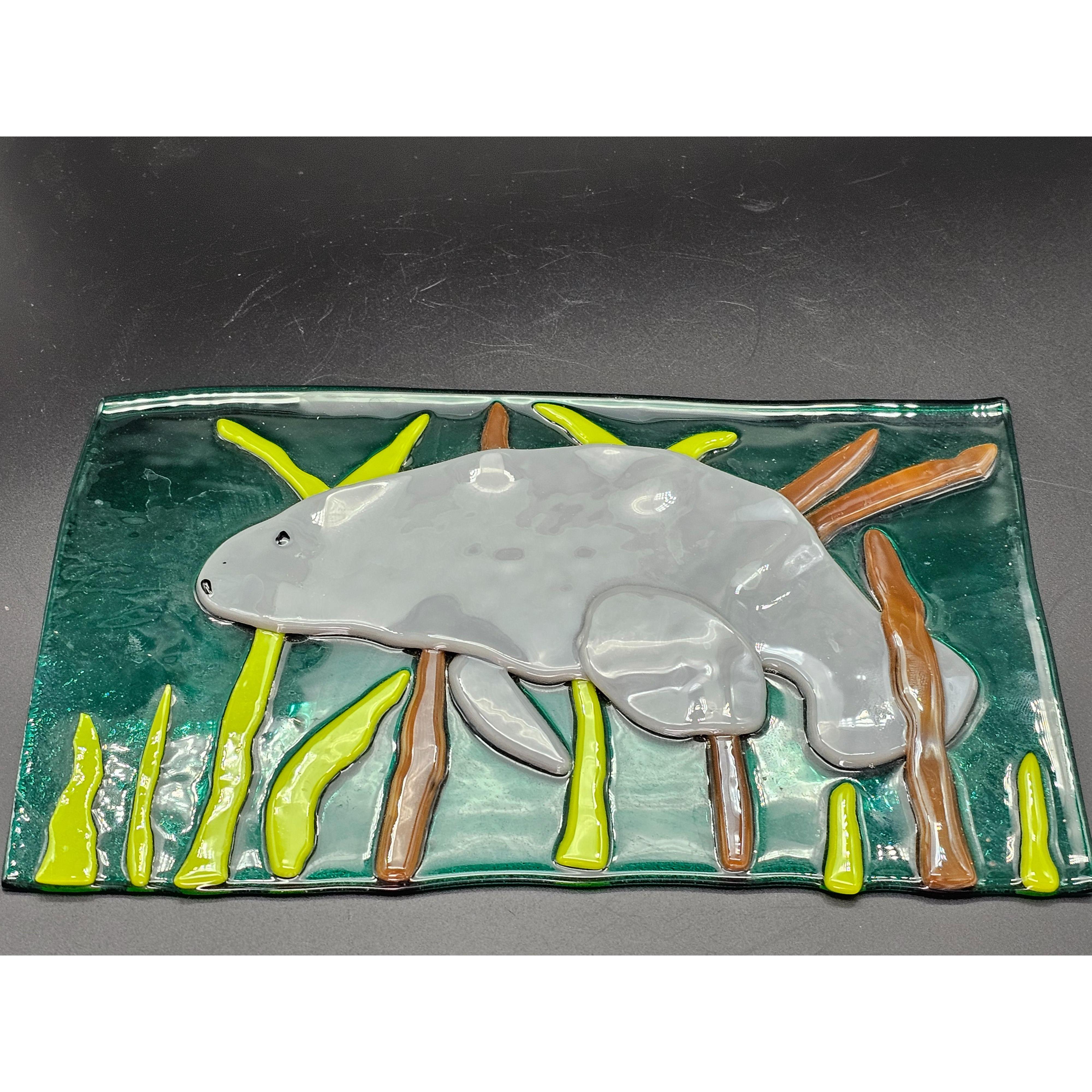 Studio Art Glass With Fused Manatee In The Sea Design
