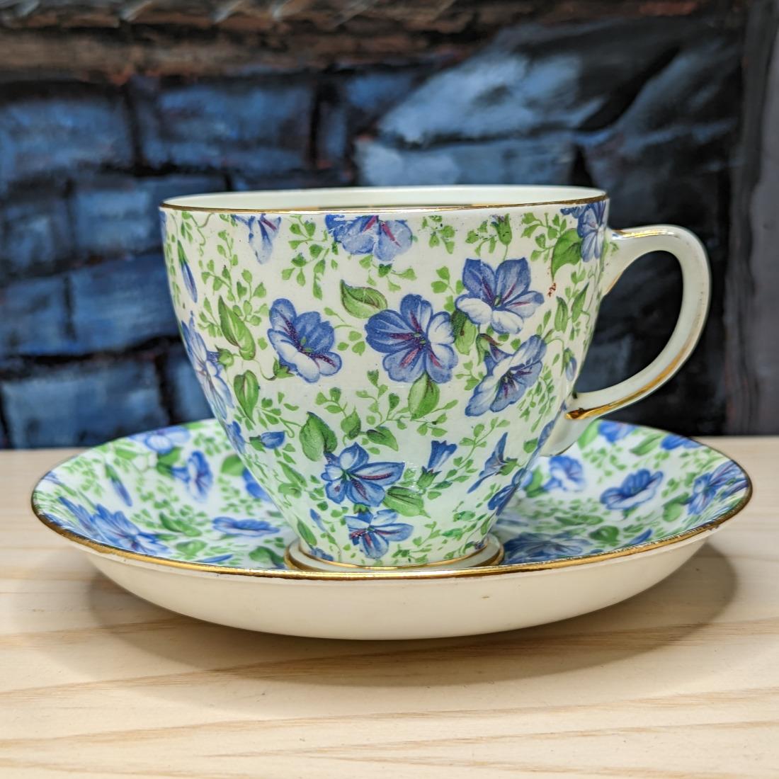 Old Royal Bone China Teacup And Saucer England Blue Floral Morning ...