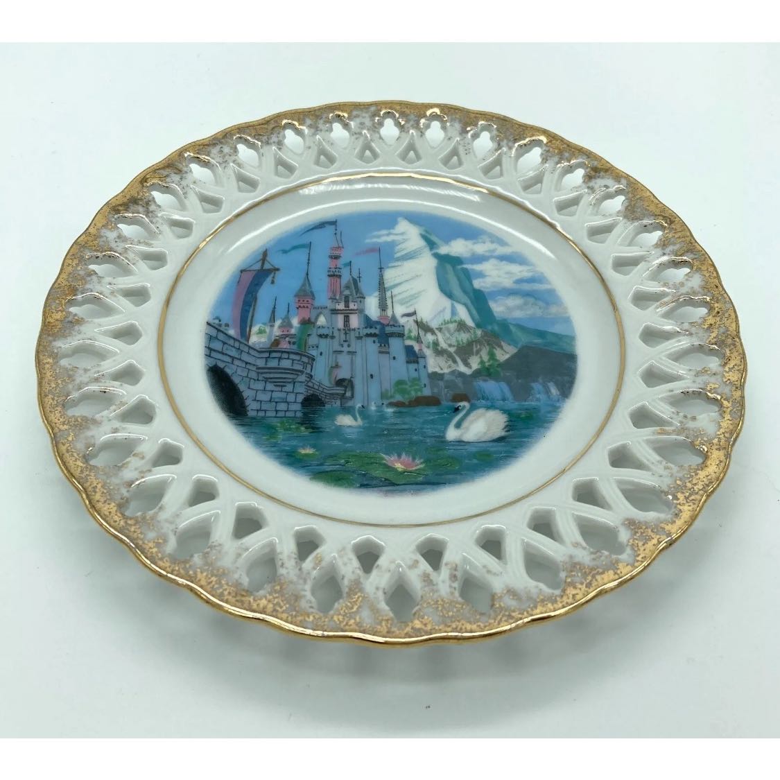 Vintage Disneyland Castle Matterhorn Reticulated Dish Plate Blue MCM ...