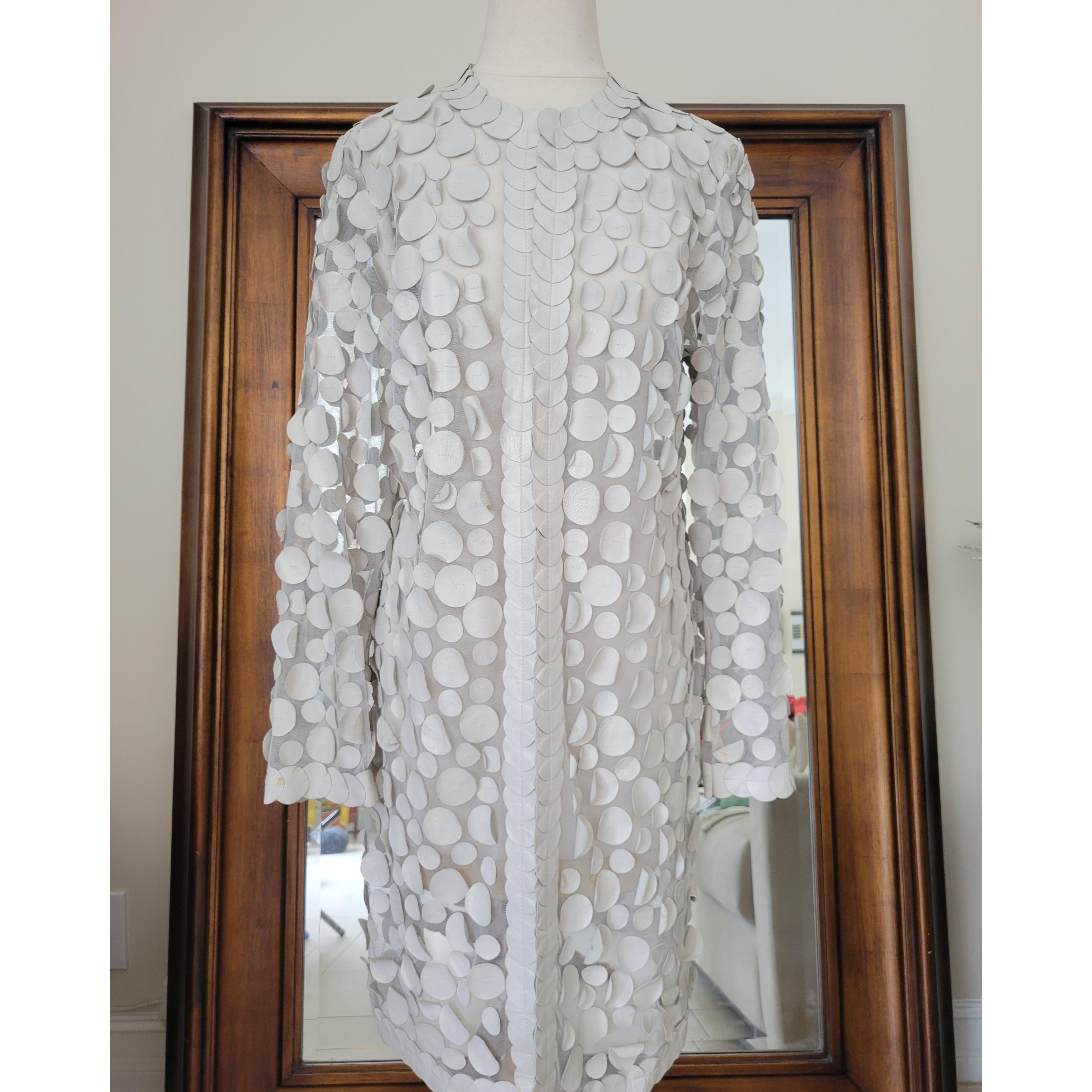 KUSHI Vintage Sheer Duster With Leather Pokodot Leather Applicades SIZE ...