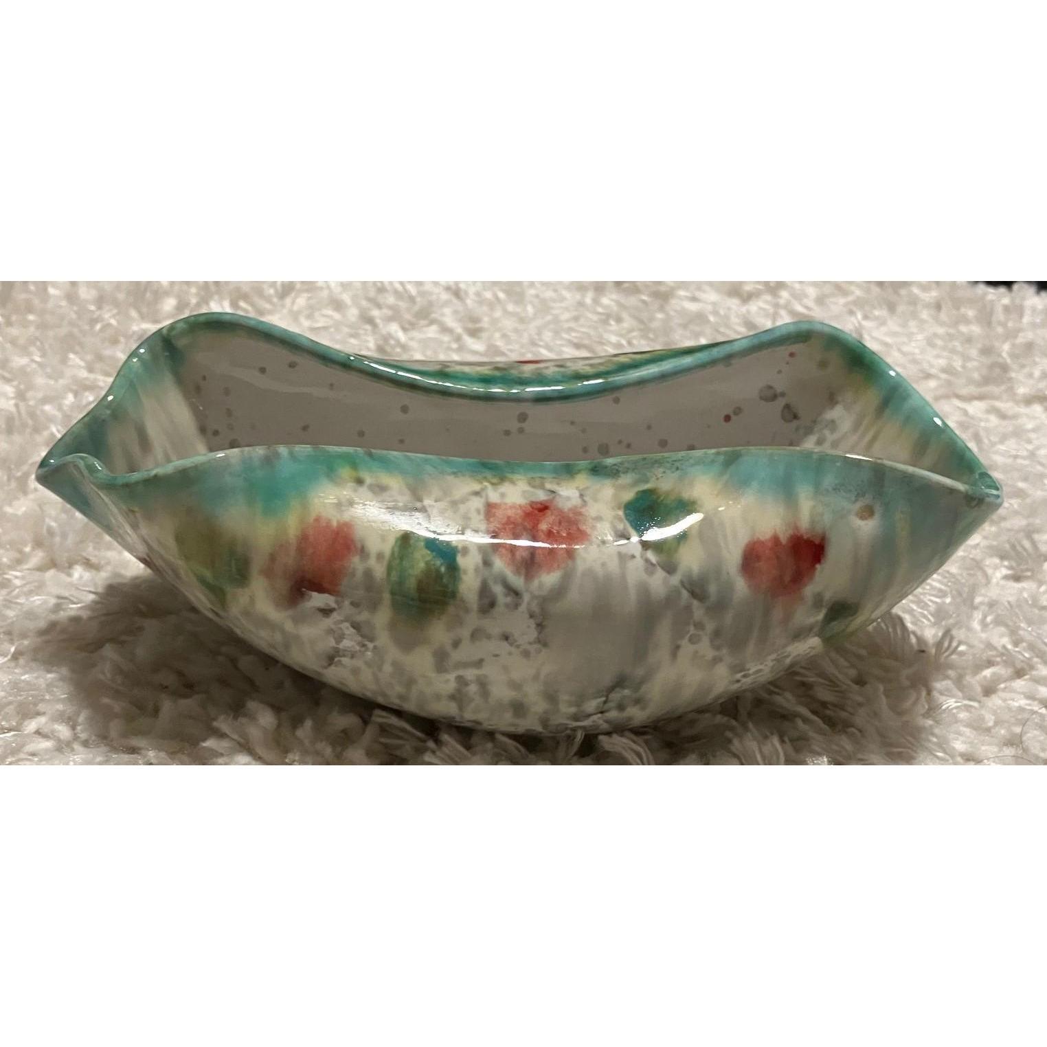 Vintage Italian Ceramic Pinch Bowl green red gray