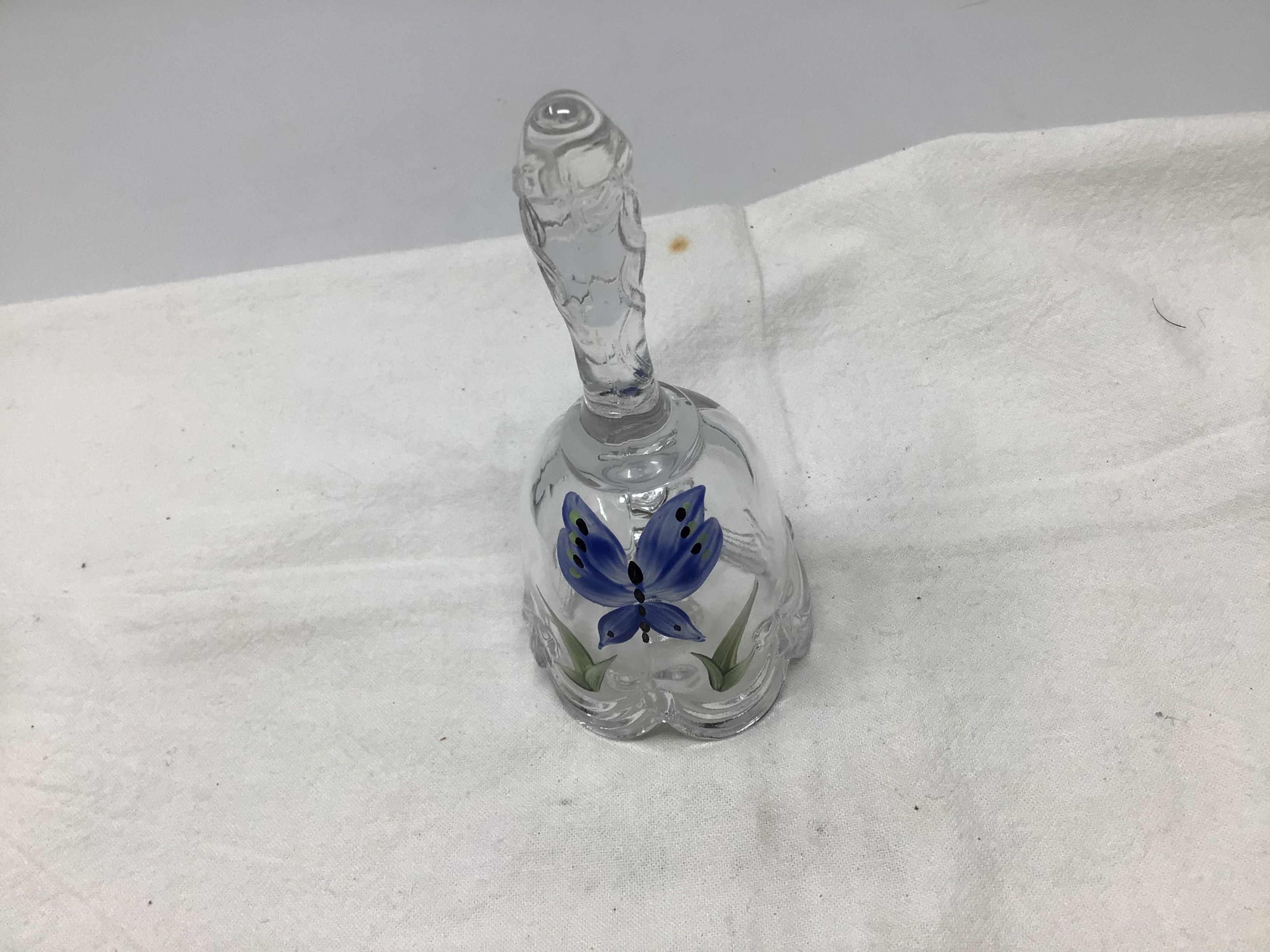 Fenton Hand Painted Signed Clear Glass Bell