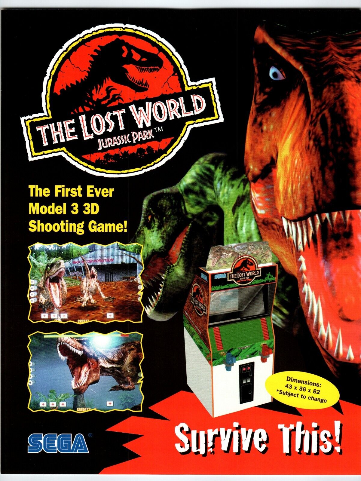 Jurassic Park The Lost World Video Arcade Game Flyer Original 2 Sides 8 ...