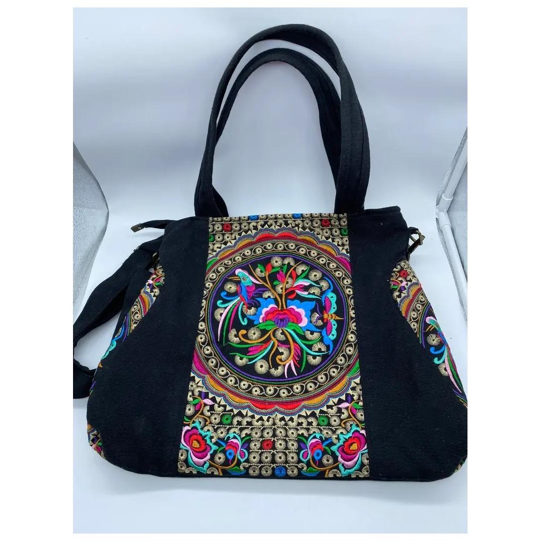 Highly Embroidered Canvas Strong Tote Bag two top handles and shoulder ...