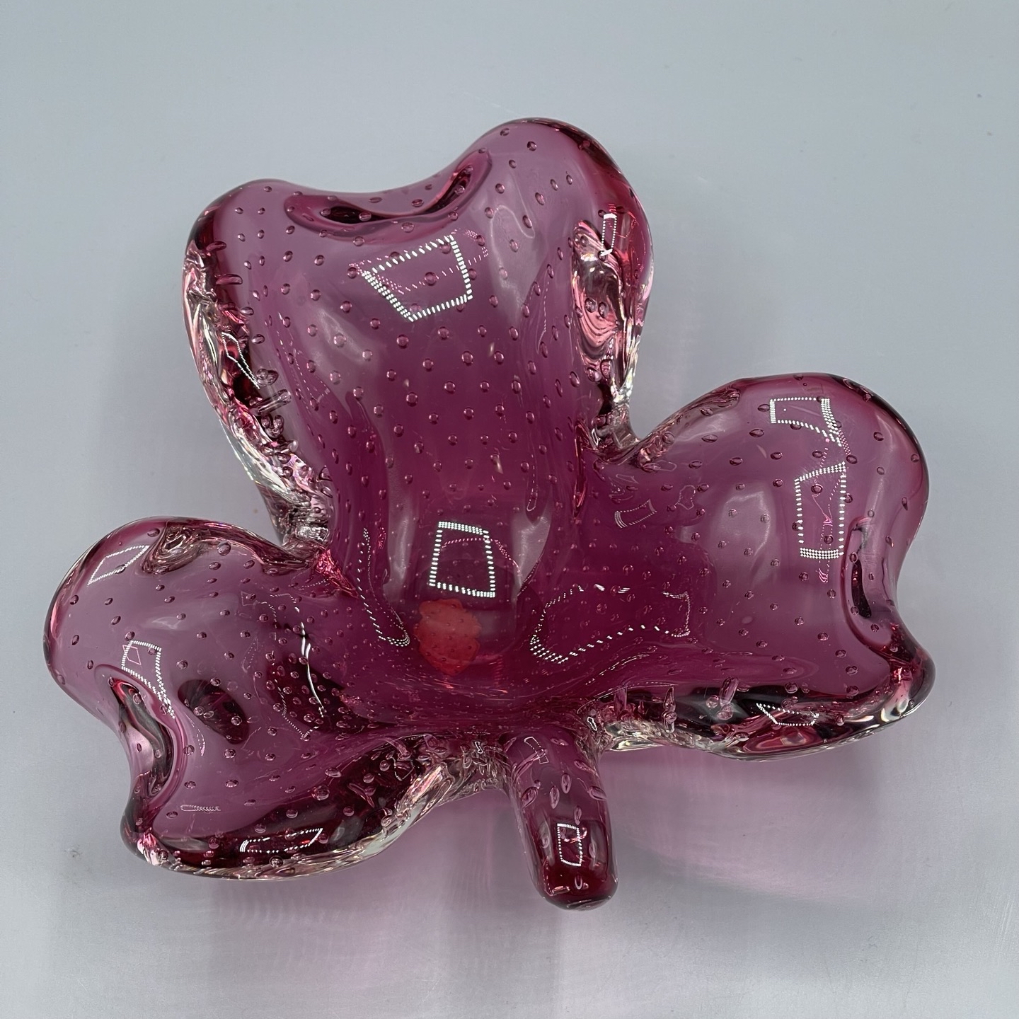 Vintage TOSCANY Murano Controlled Bubble Art Glass Folded Clover Pink ...