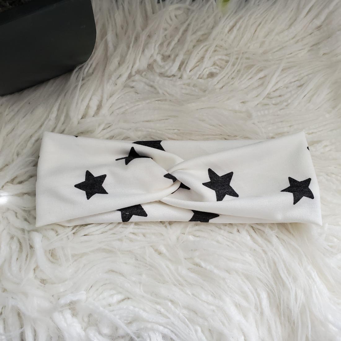 Handcrafted Adult Black & White Star Pattern Knotted Front Headband