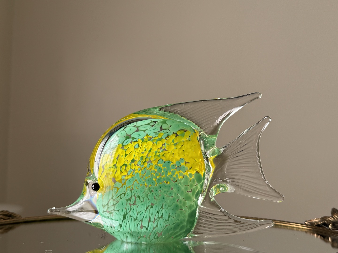 Art Glass Fish Paperweight With Applied Glass Eyes
