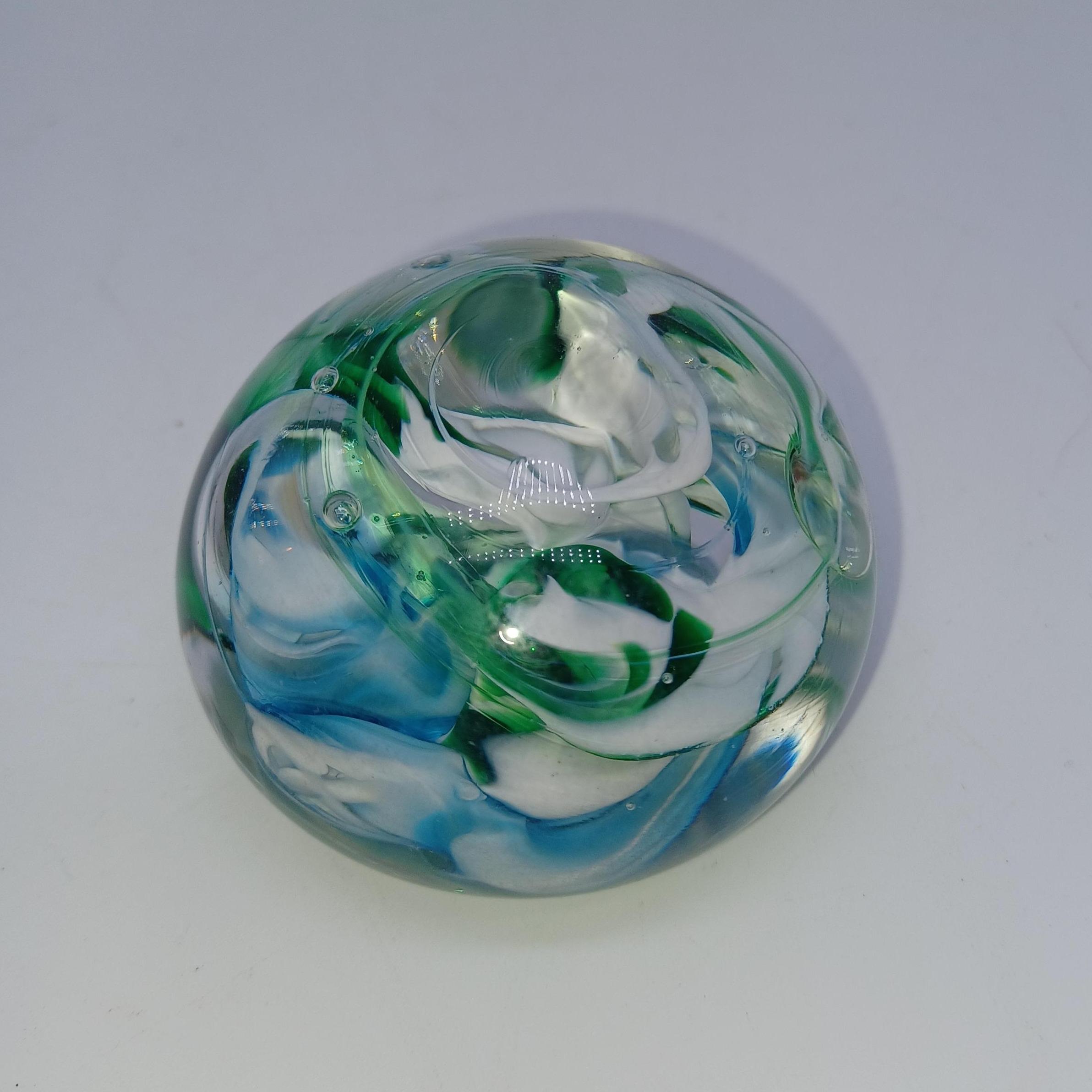Vintage Sunlight Studios Ocean Color Swirl Glass Paperweight Signed