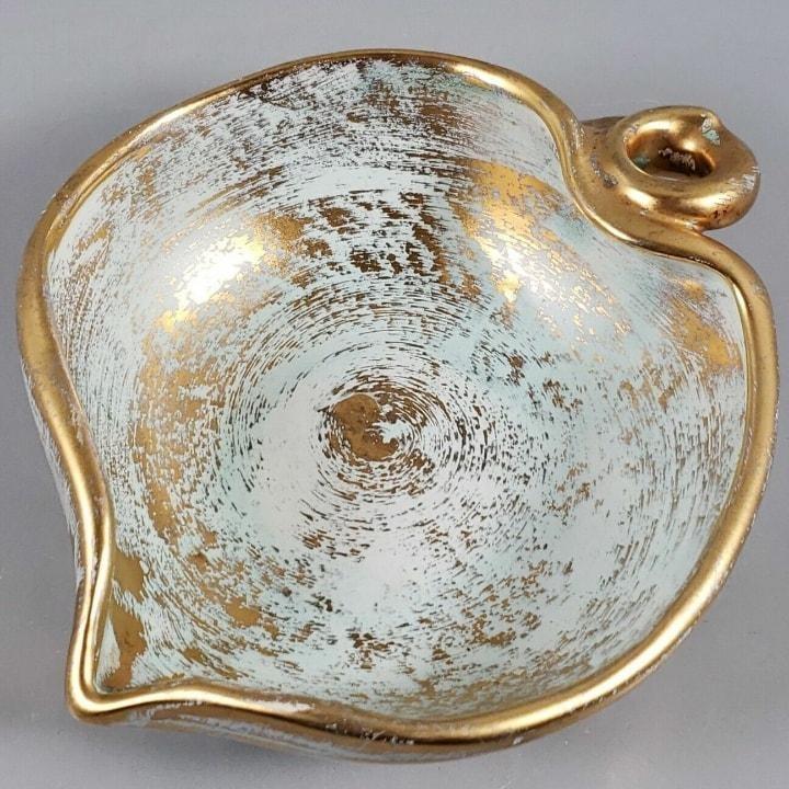 Vintage Stangl Antique Gold Mid Century Abstract Leaf Pottery Bowl Dish