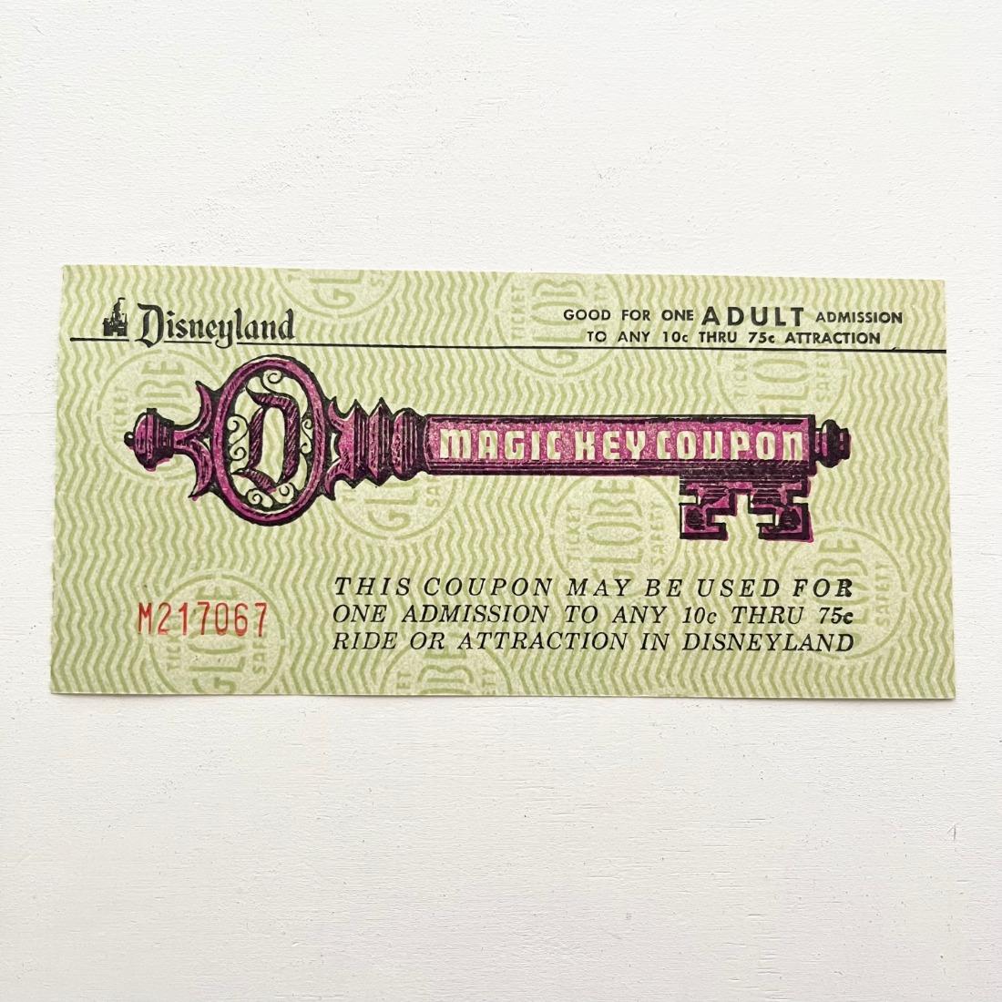 Disneyland Magic Key Coupon Admission Ticket Vintage 1960s 10 to 75 ...