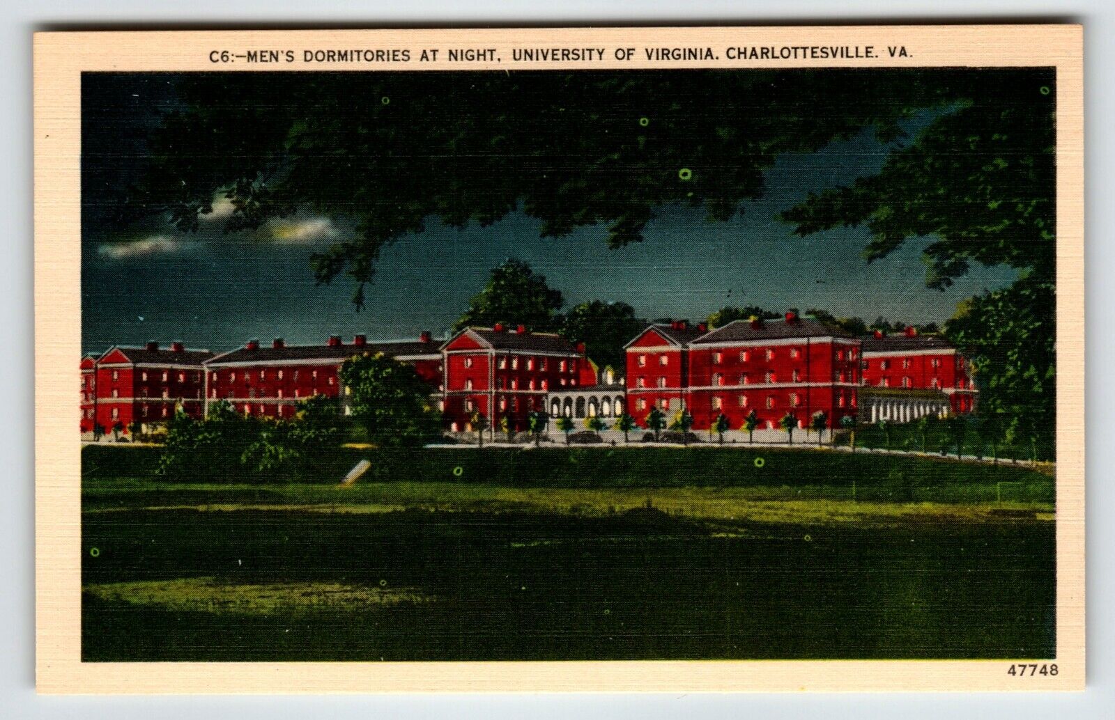 Mens Dormitories At Night University Charlottesville Virginia Postcard ...