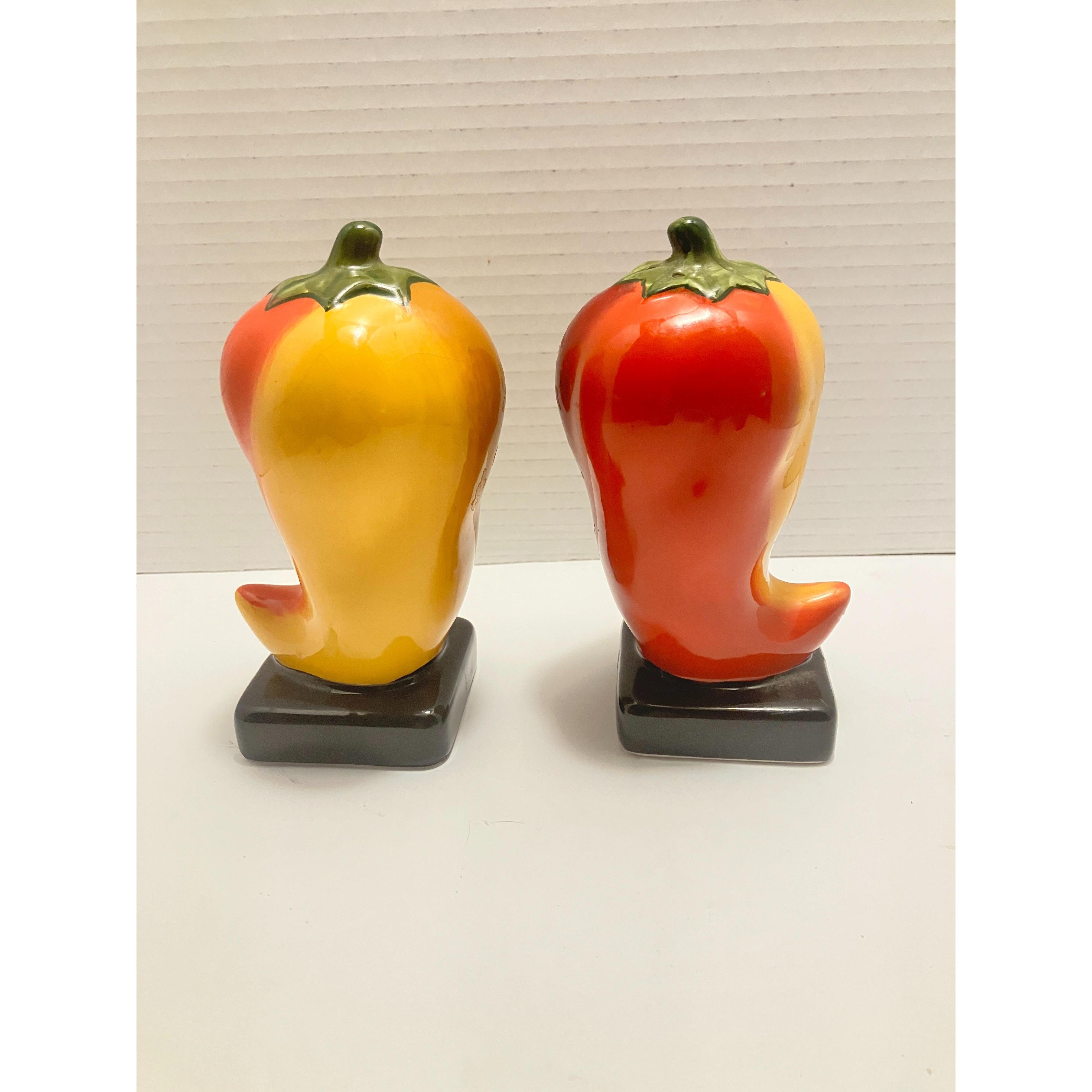 vintage clay art hand-painted jalapeño salt and pepper shakers