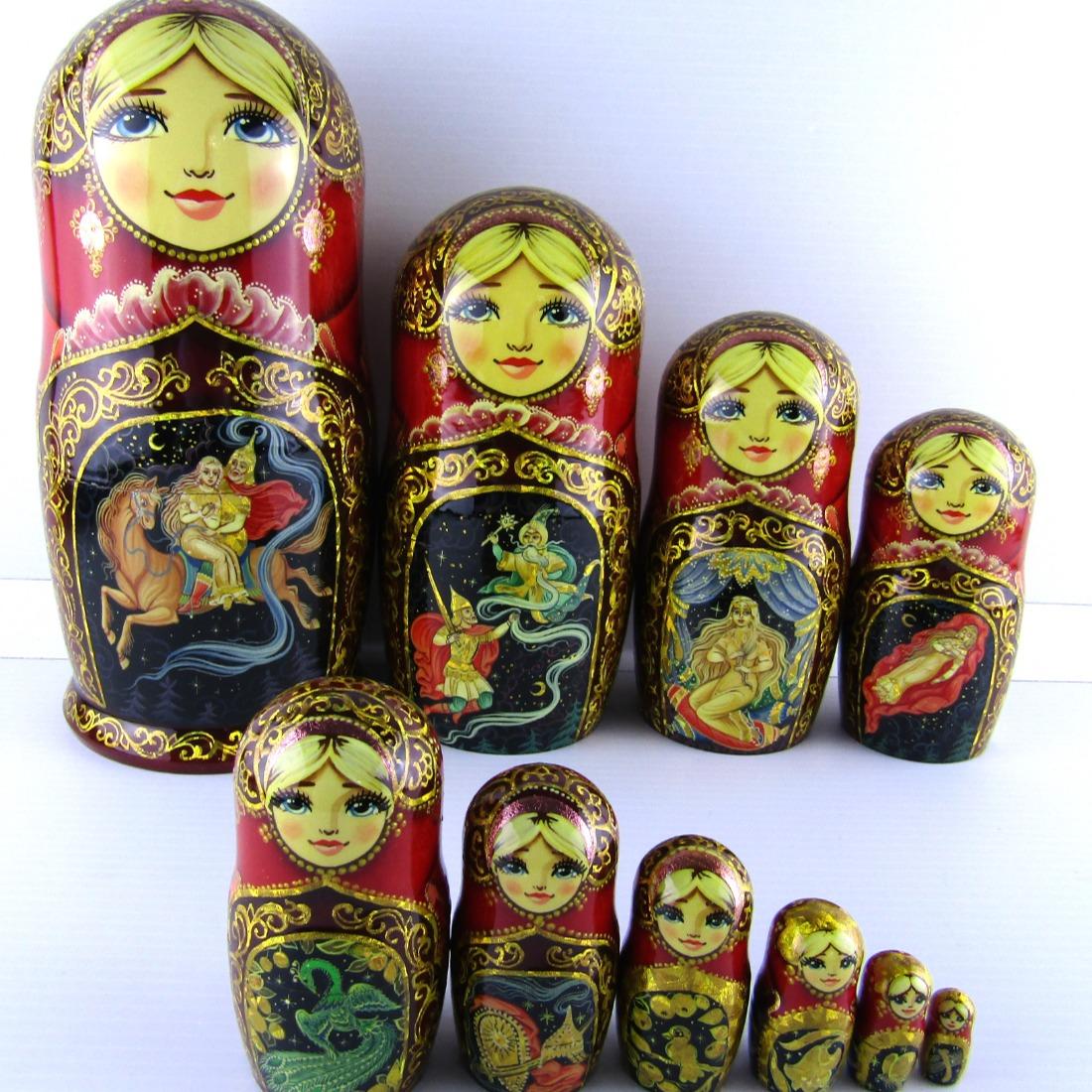 Russian Matryoshka Nesting Doll 10" 10 Pc., Folk-art Fairytale Hand ...